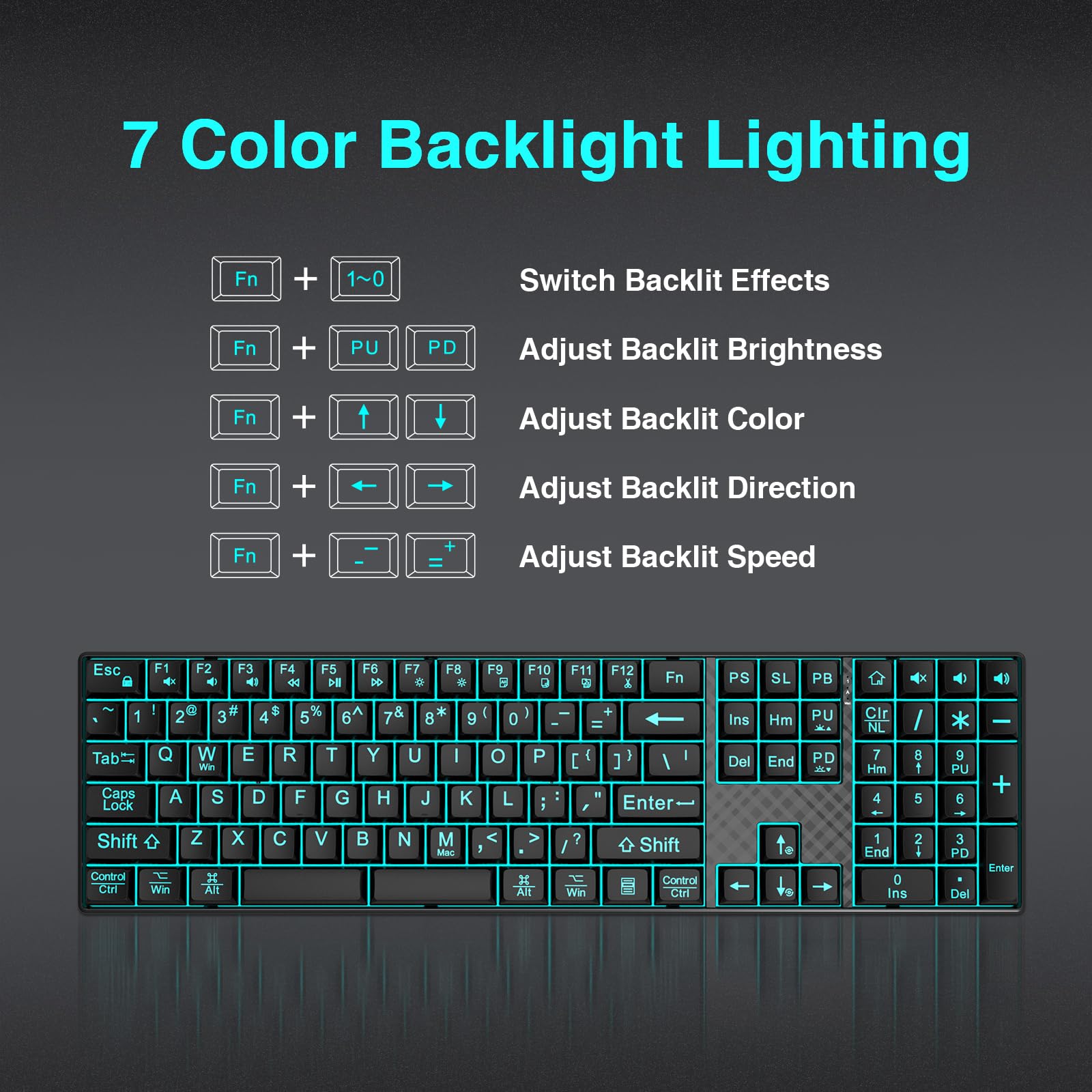 Silent Wired Keyboard Backlit Wired Keyboard With Large Print - 7 Color ...