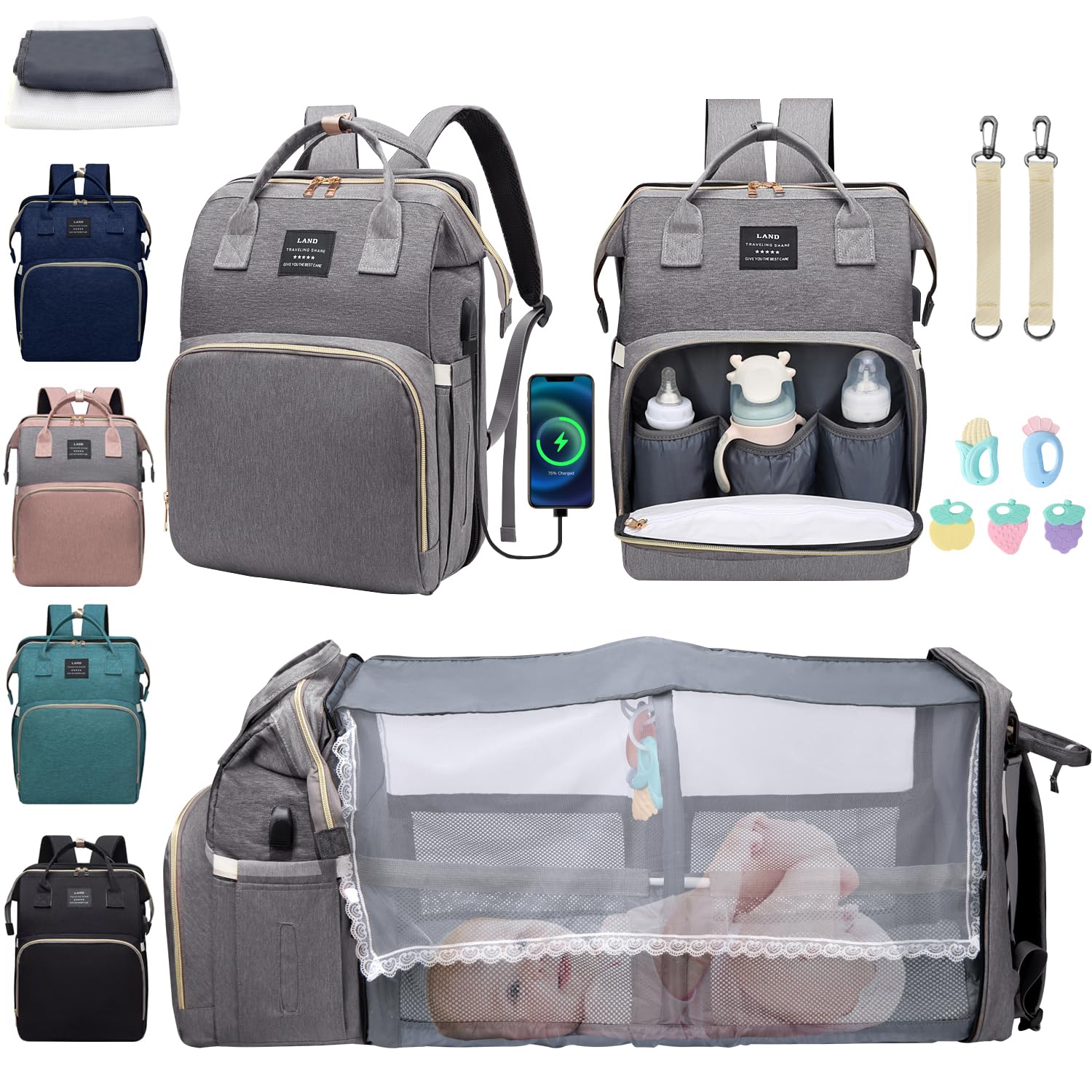 SlowTon Diaper Bag - Baby Bag Converts into Crib with Changing Pad and ...