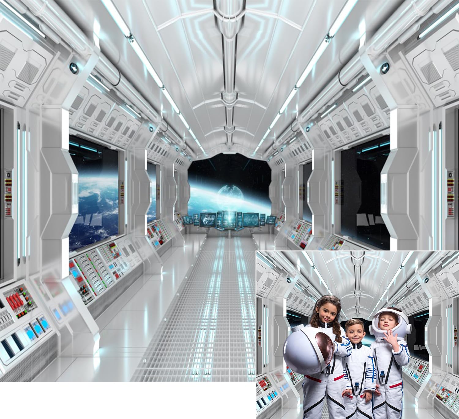Amazon.com : Duluxykl Spaceship Interior Backdrop 3D Universe Workshop ...