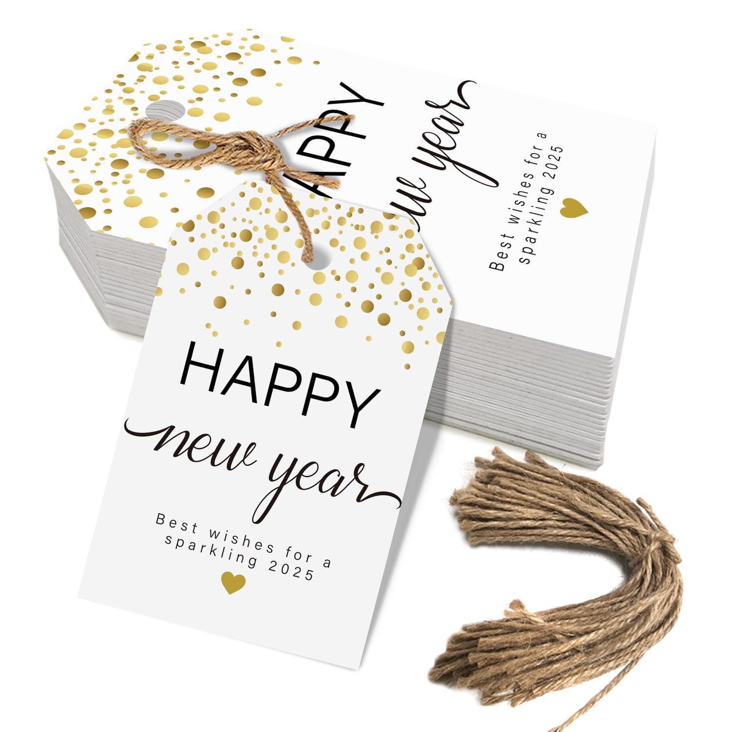 Amazon.com : 50Pcs Happy New Year Gift Tags with String, Gold Confetti ...