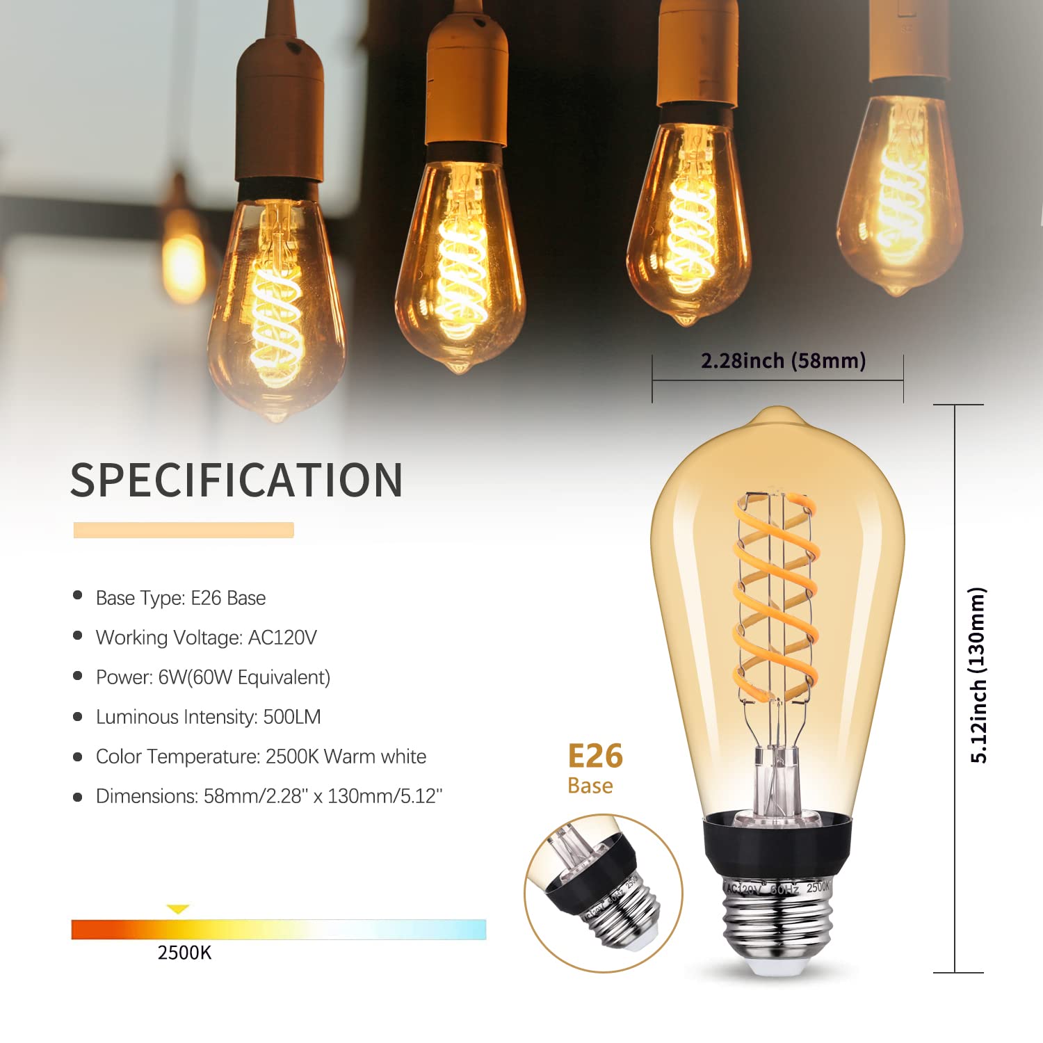 Snapklik.com : Austin Coast ST19/ST58 Vintage LED Edison Bulb,6W Warm ...