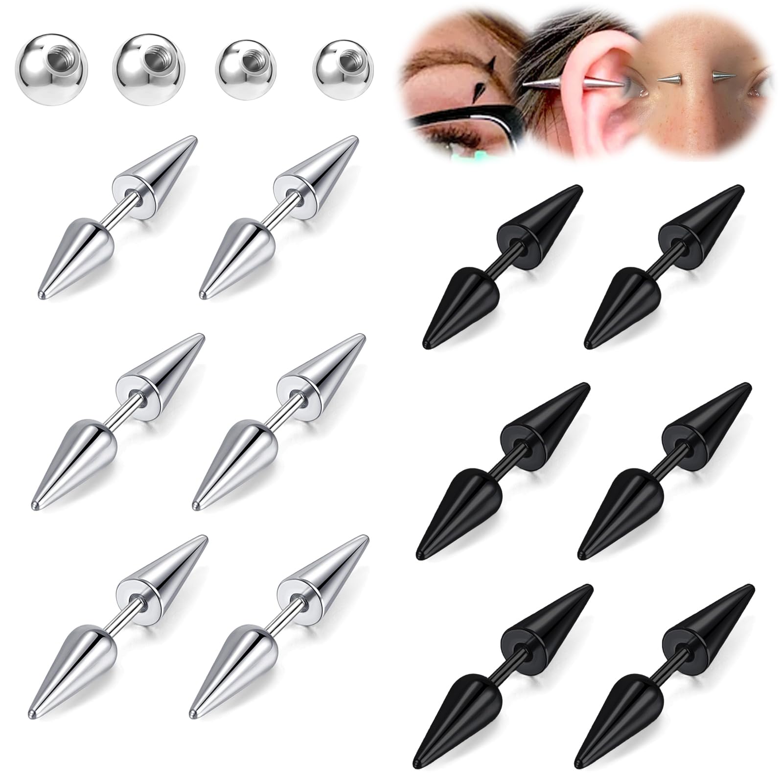 Snapklik.com : BodyAce 12PCS Spike Earrings Cartilage Helix Piercings ...