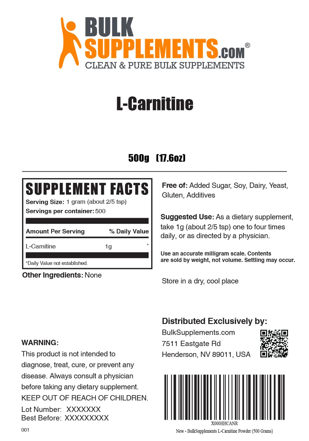 Snapklik.com : BULKSUPPLEMENTSCOM L-Carnitine Powder - Carnitine ...