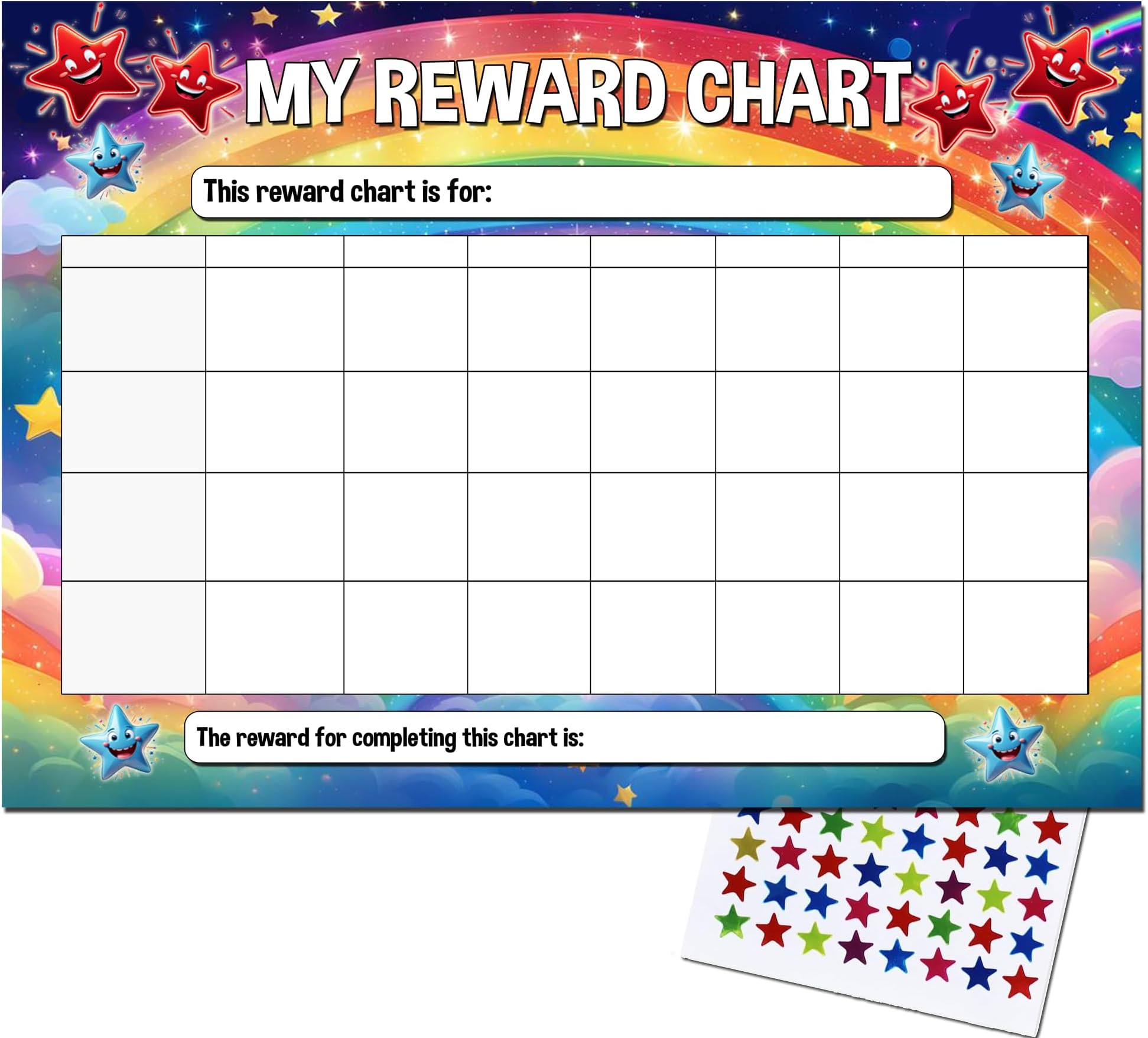 A4 Children's Star Reward Chart with 77 Star Stickers, 21cm x 29.7cm ...