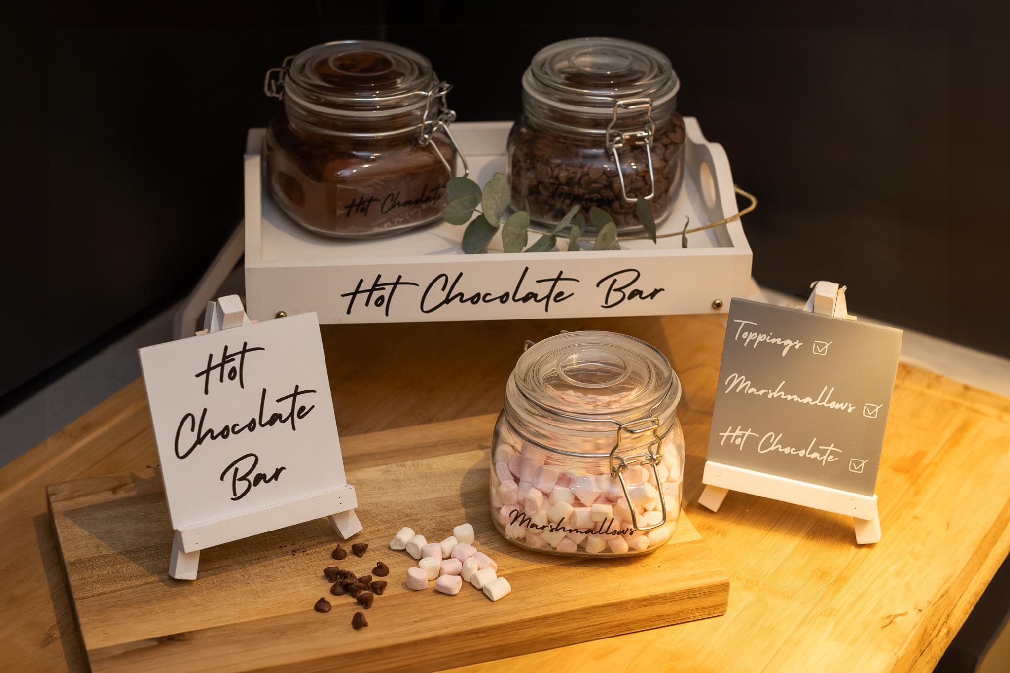 Marco Paul Hot Chocolate Station Set 6pc Glass Jars Storage Easel Cocoa ...