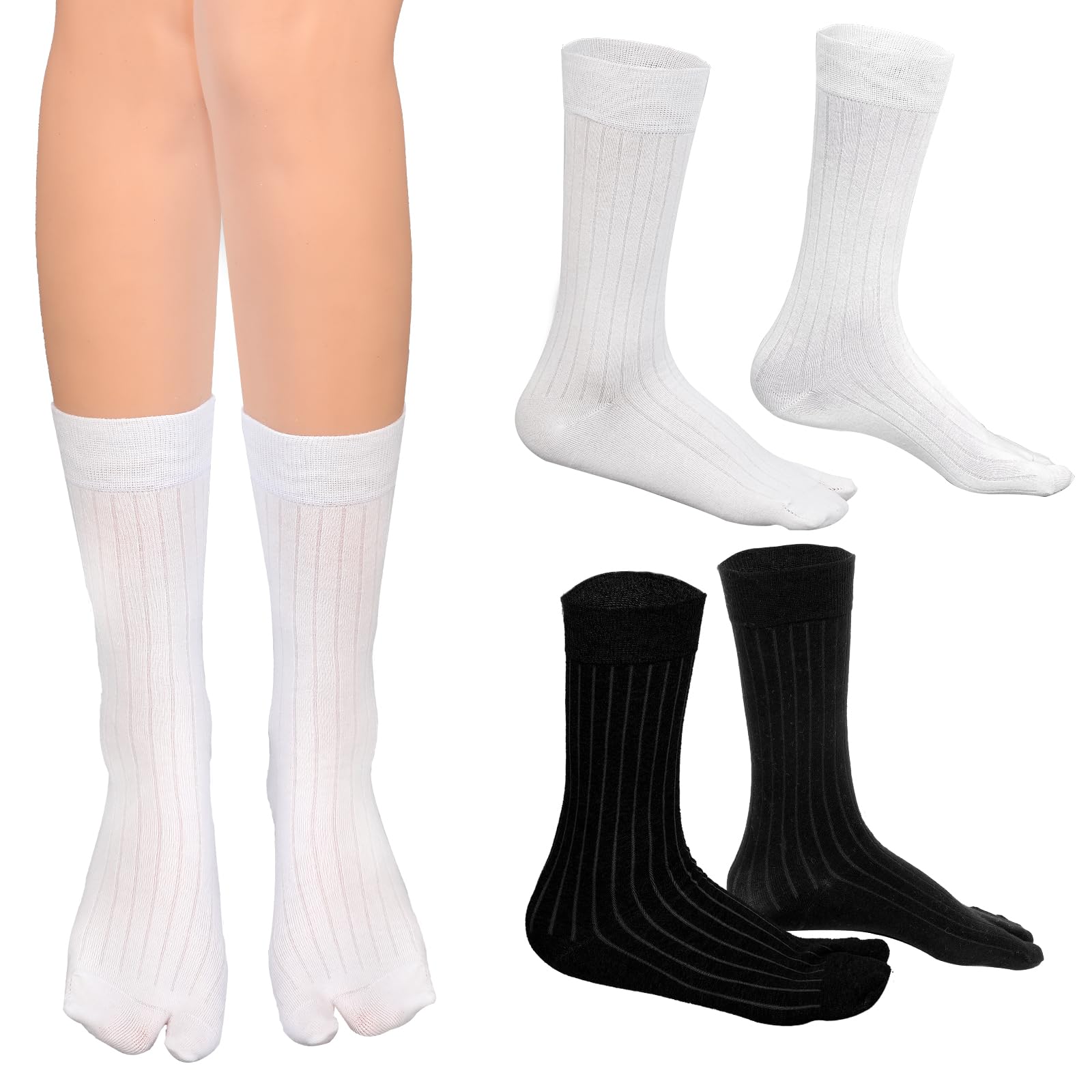 Abeillo 2Pairs Flip Flop Socks, Elastic Tabi Socks Cotton Split Two Toe ...