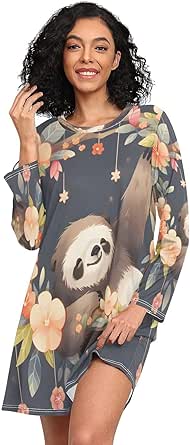 ALAZA Cute Sloth Flowers Moo Moos for Women Moomoo Nightgown House ...