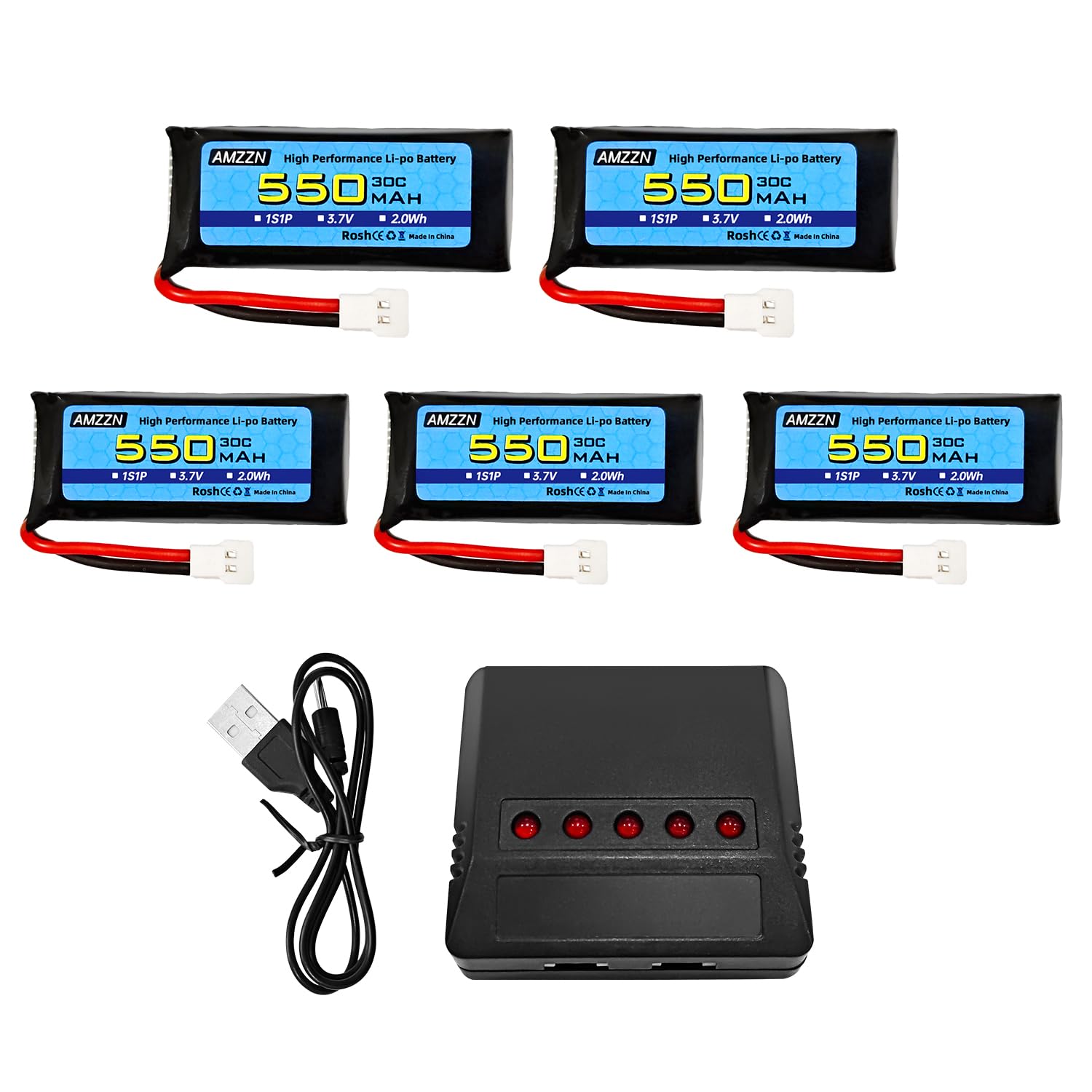 Amazon.com: AMZZN 5PCS 3.7V 550mAh 30C Lipo Battery Molex-2P Plug with ...