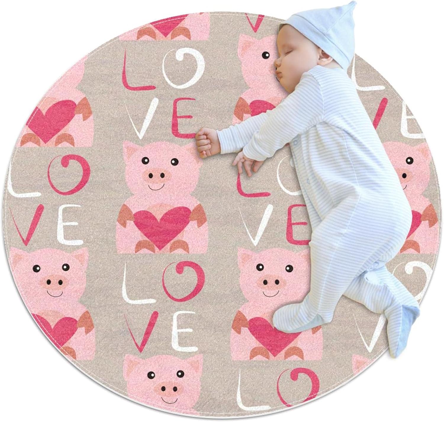 Cute Pig(8) Round Area Rugs Furry Carpet For Teen's Room, Shaggy ...