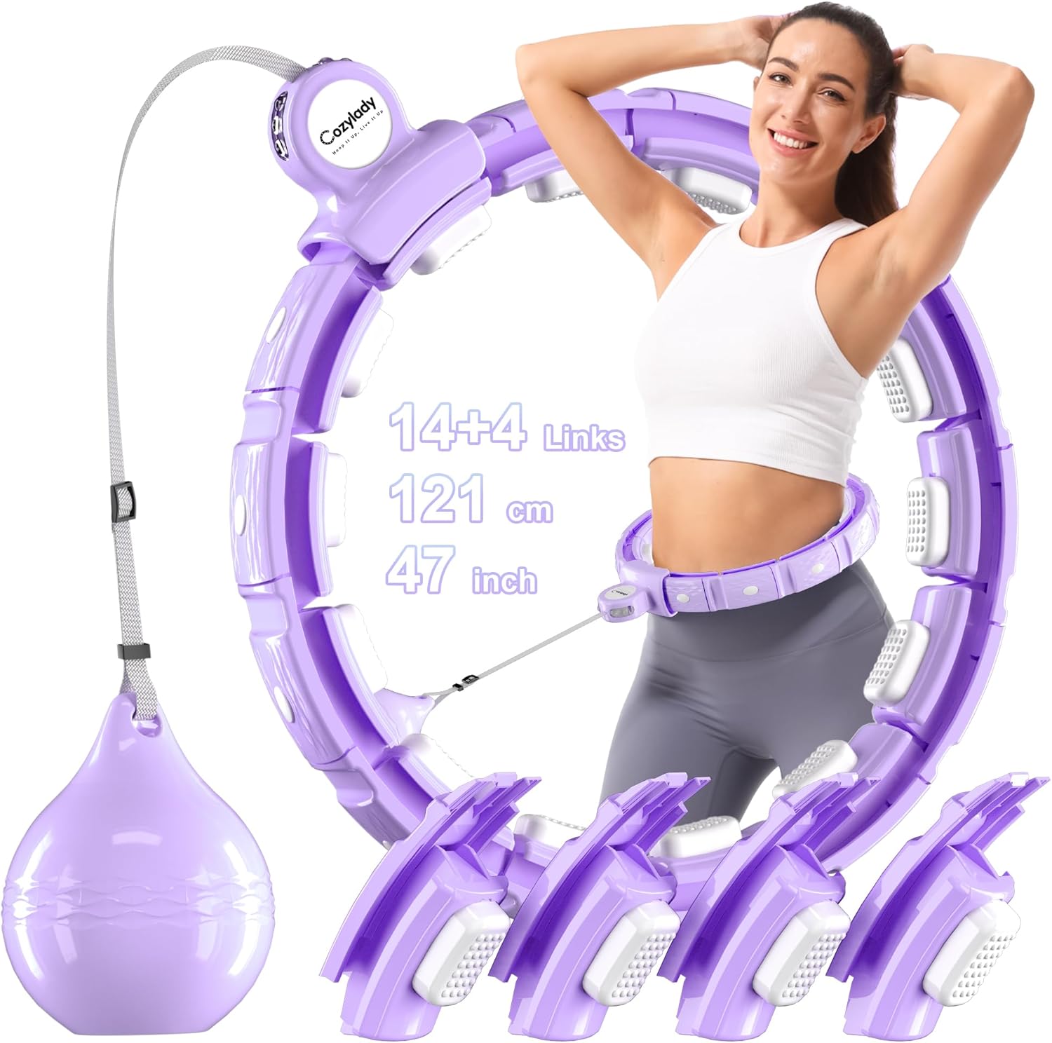 Cozylady Smart Weighted Hula Ring Hoops for Adults Weight Loss, Quiet Infinity Hoop with Ball ...