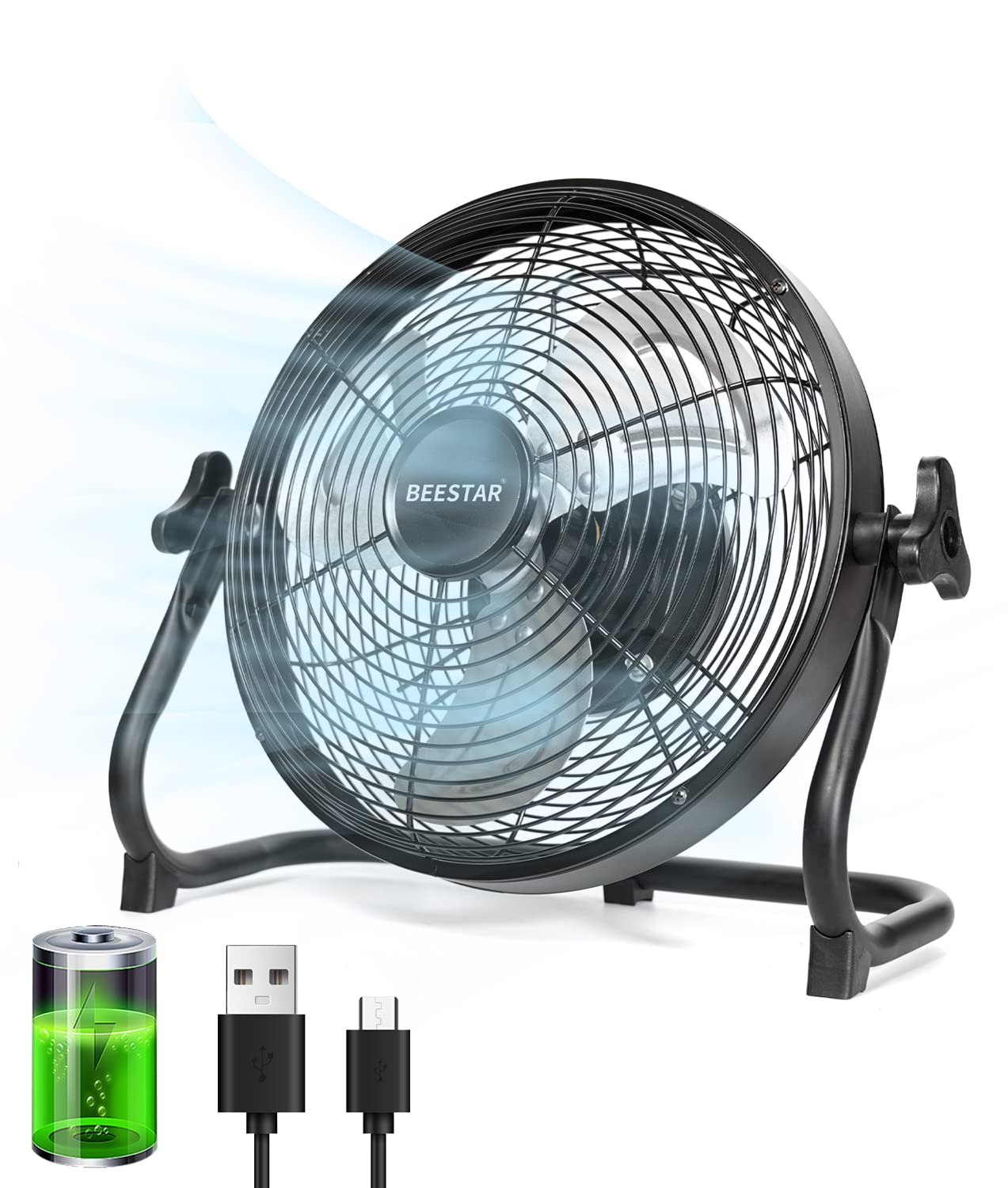 BEESTAR Rechargeable Floor Fan,Battery Operated Floor Fan,High Velocity Portable Fan with Metal ...