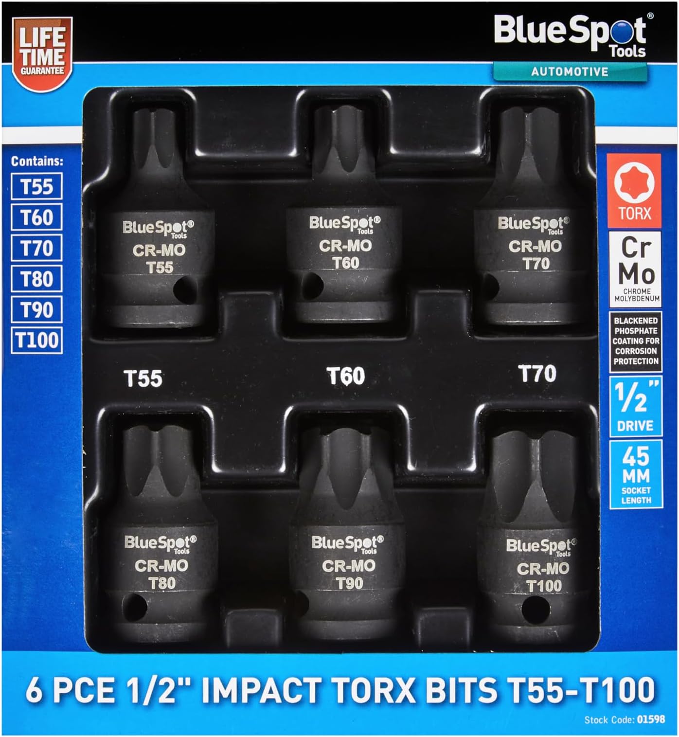Blue Spot Tools 6 PCE 1/2" Impact Torx Bits (T55-T100) : Amazon.co.uk ...
