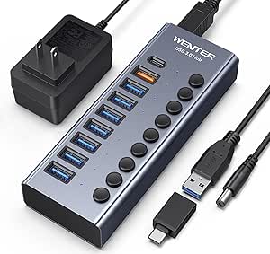 Amazon.com: Powered USB Hub, Wenter 9-in-1 USB Hub Splitter (7 Fast ...