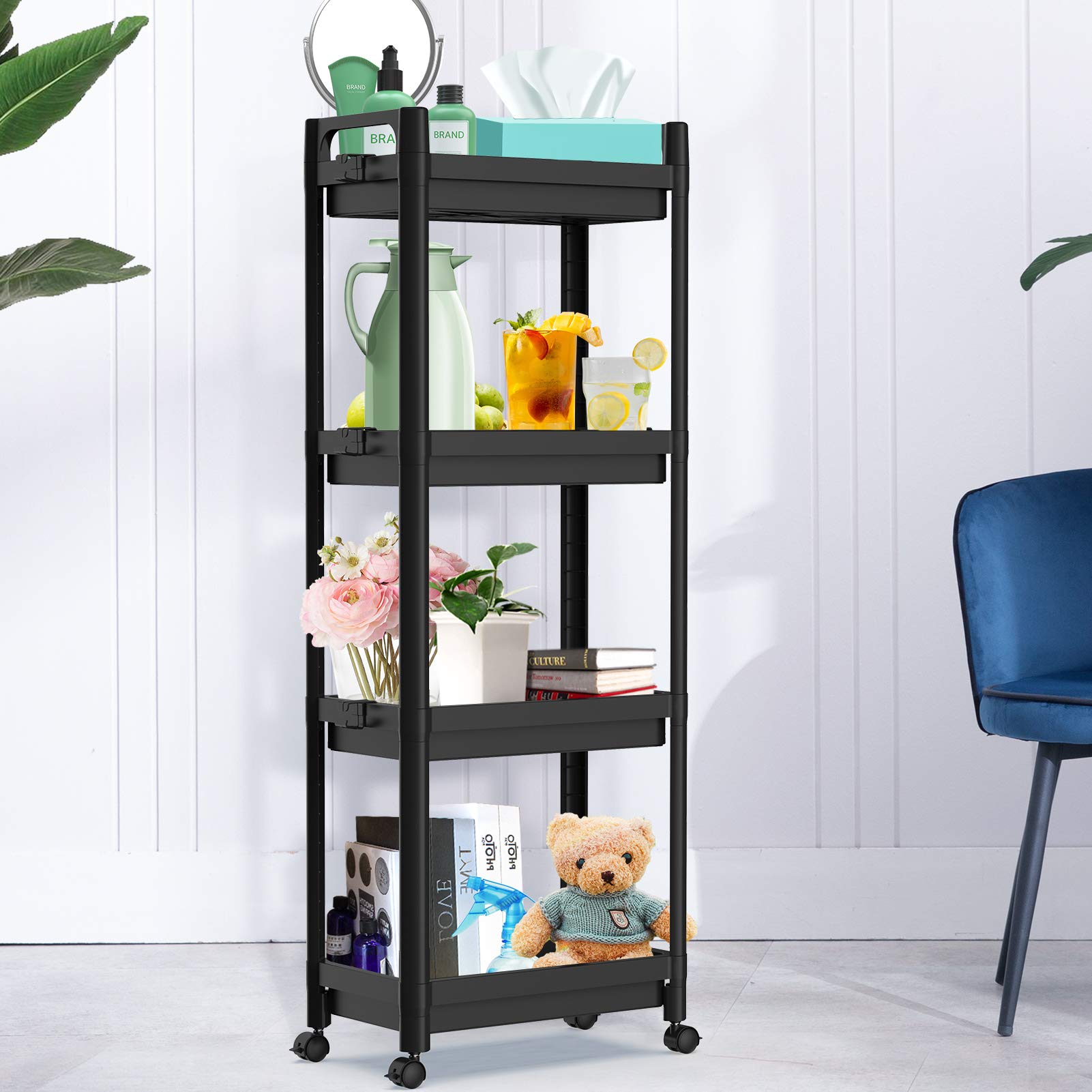 Buy 4 Tier Slim Kitchen Storage Cart with Wheels, Bathroom Laundry ...