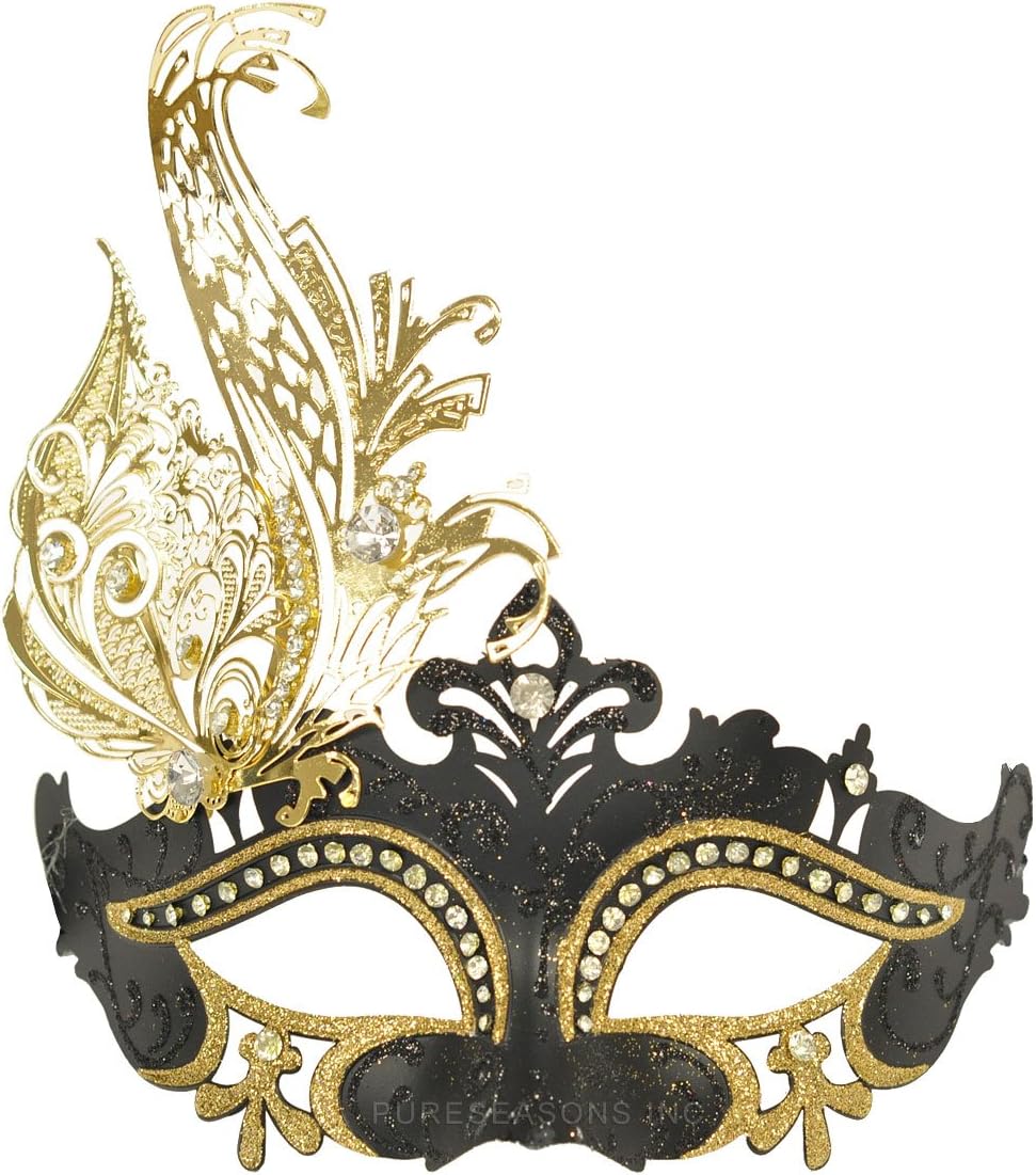 Amazon.com: Womens Black and Gold Venetian Masquerade Mask with Gold ...