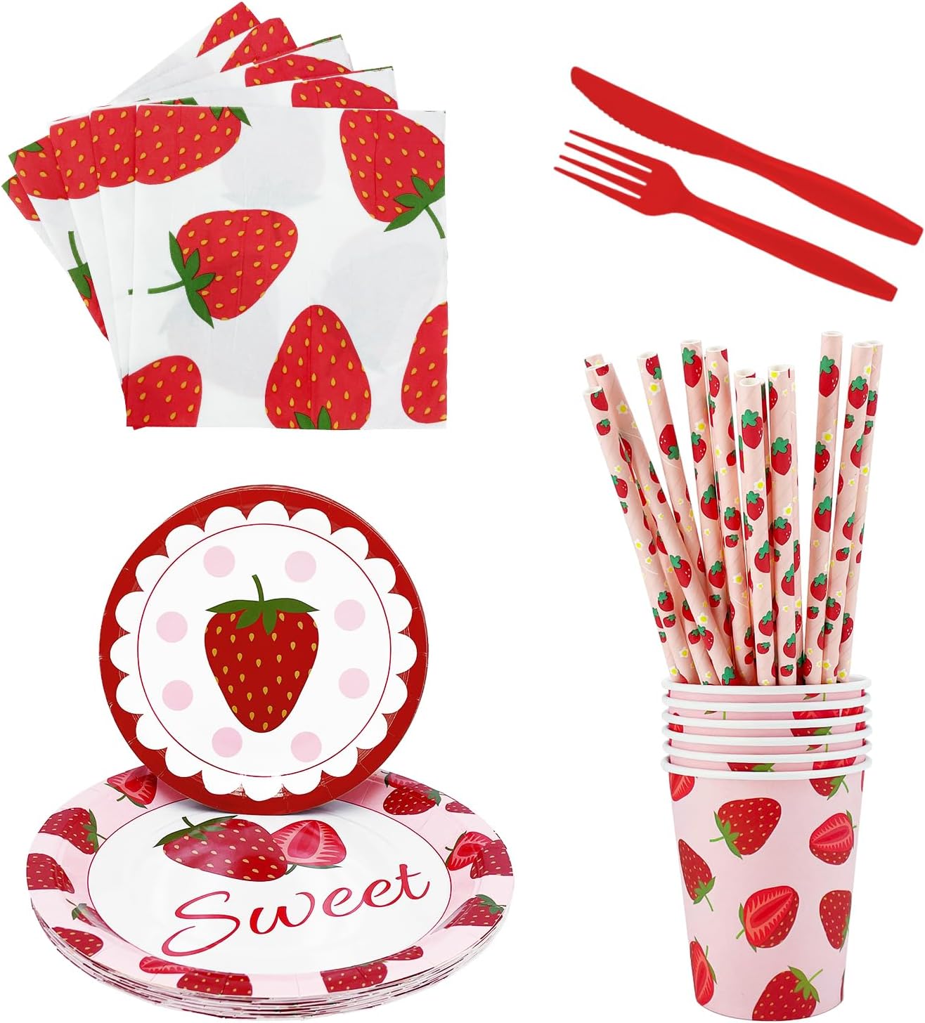 Amazon.com: Gift Boutique 122 Pcs Strawberry Birthday Party Supplies ...