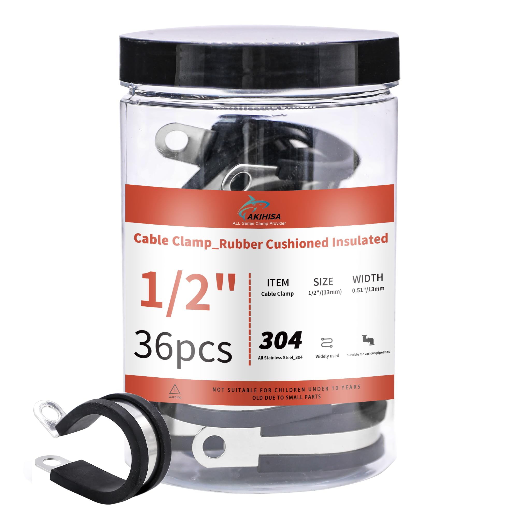 Snapklik.com : 36pcs 13mm Stainless Steel Cable Clamps, 1/2 Rubber ...