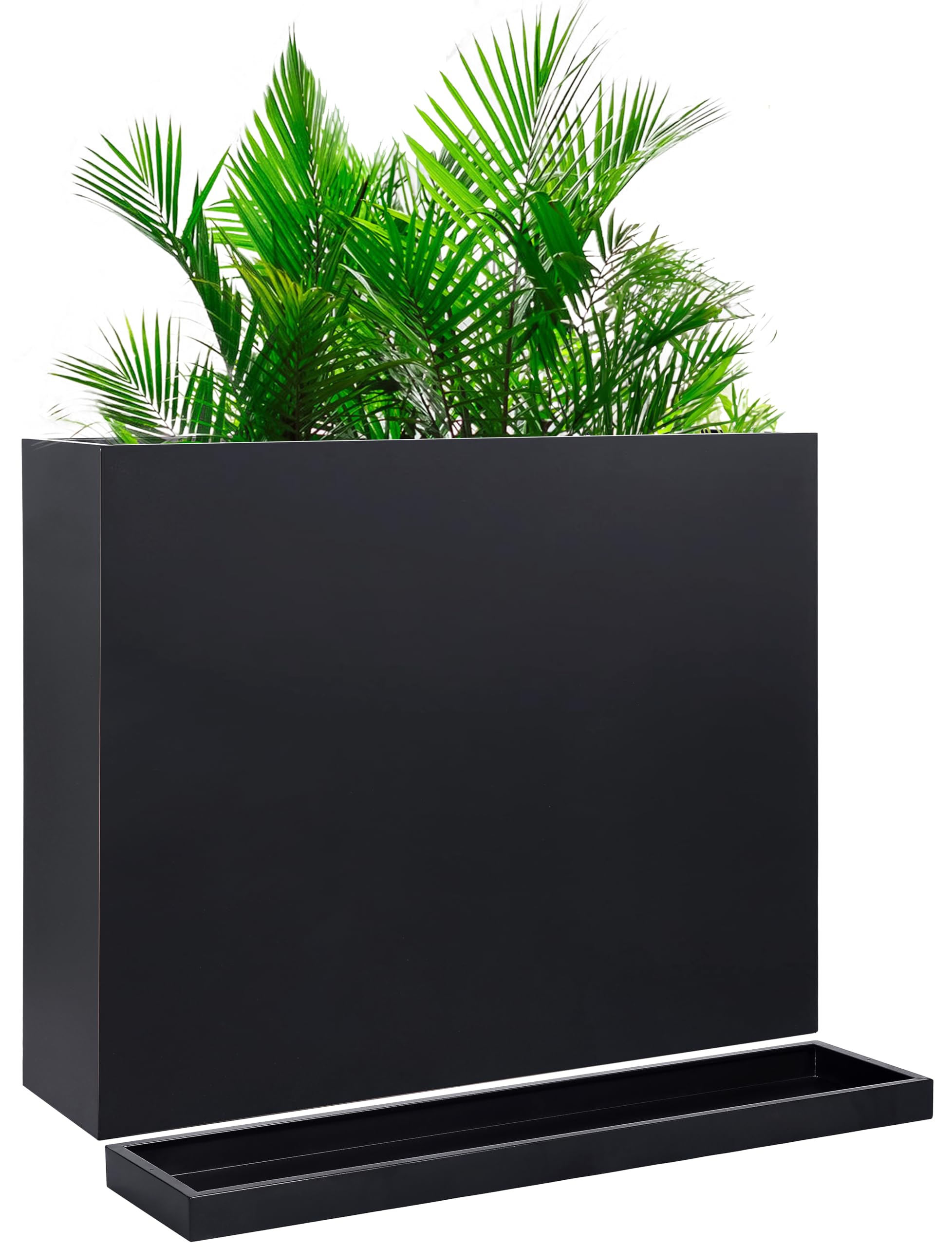 Metal Tall Outdoor Planters + Saucer (30" H) | Tall Rectangular Planter ...