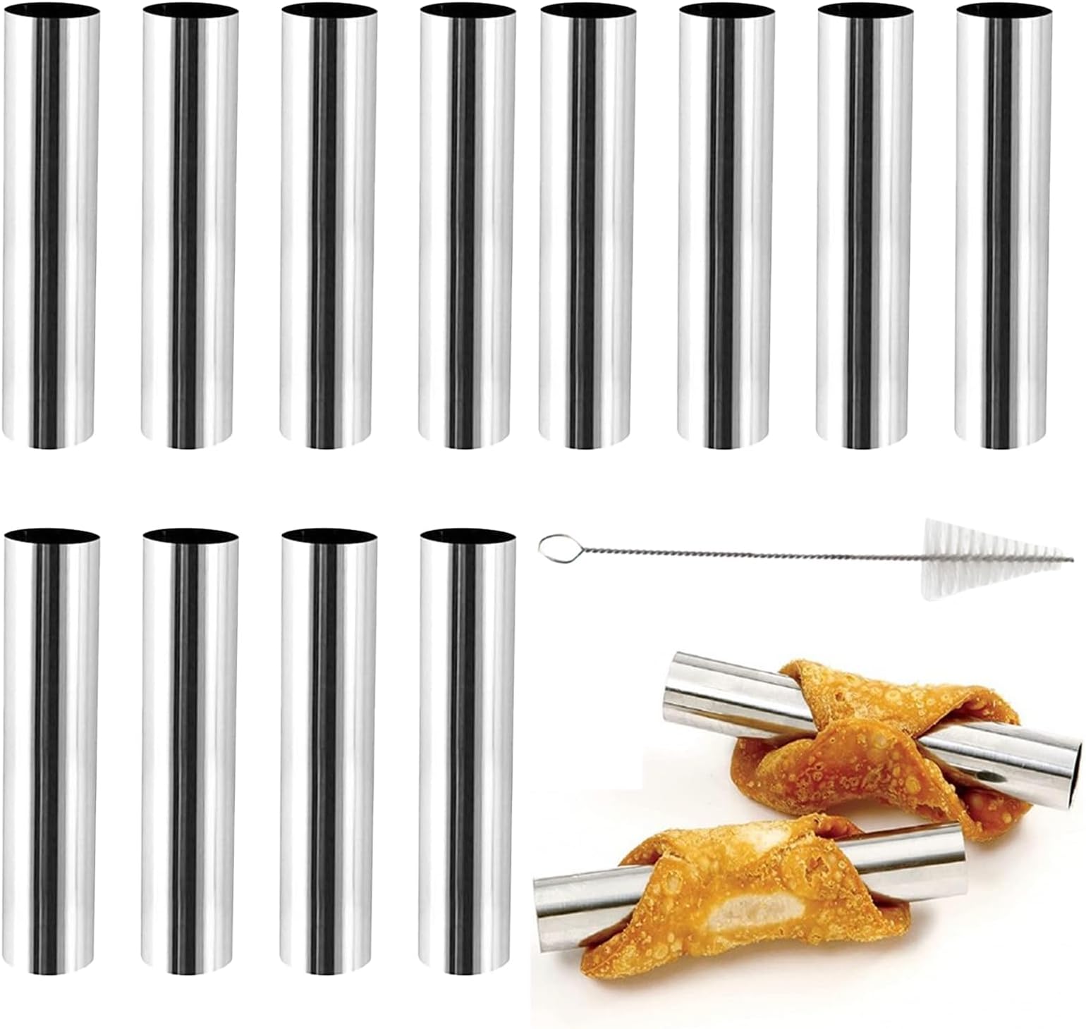 12 Pcs Cannoli Tubes, Cannoli Moulds and 1 Pcs Brush Stainless Steel ...