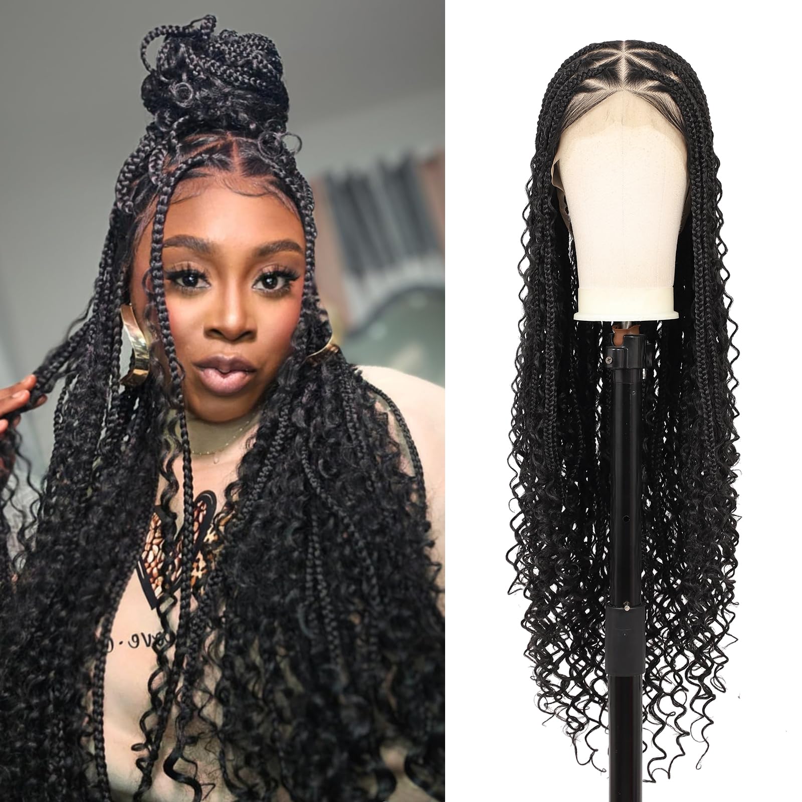 Amazon.com : Esnccur 360° HD Full Lace Triangle Knotless Boho Braided ...