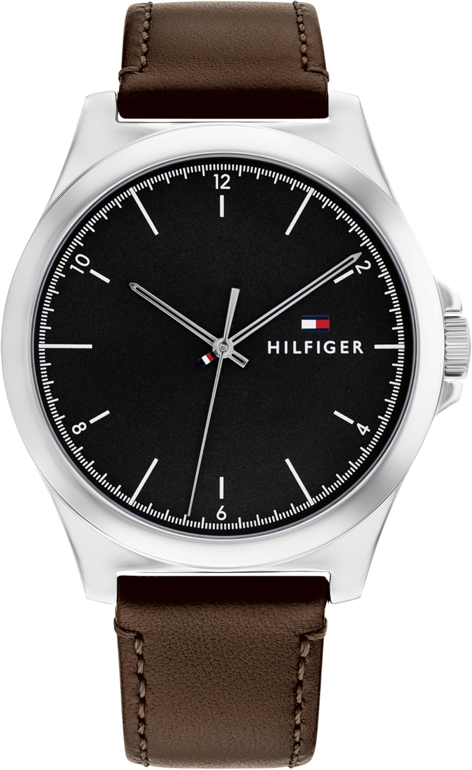 TOMMY HILFIGER MEN'S BLACK DIAL DARK BROWN LEATHER WATCH - 1710601: Buy ...