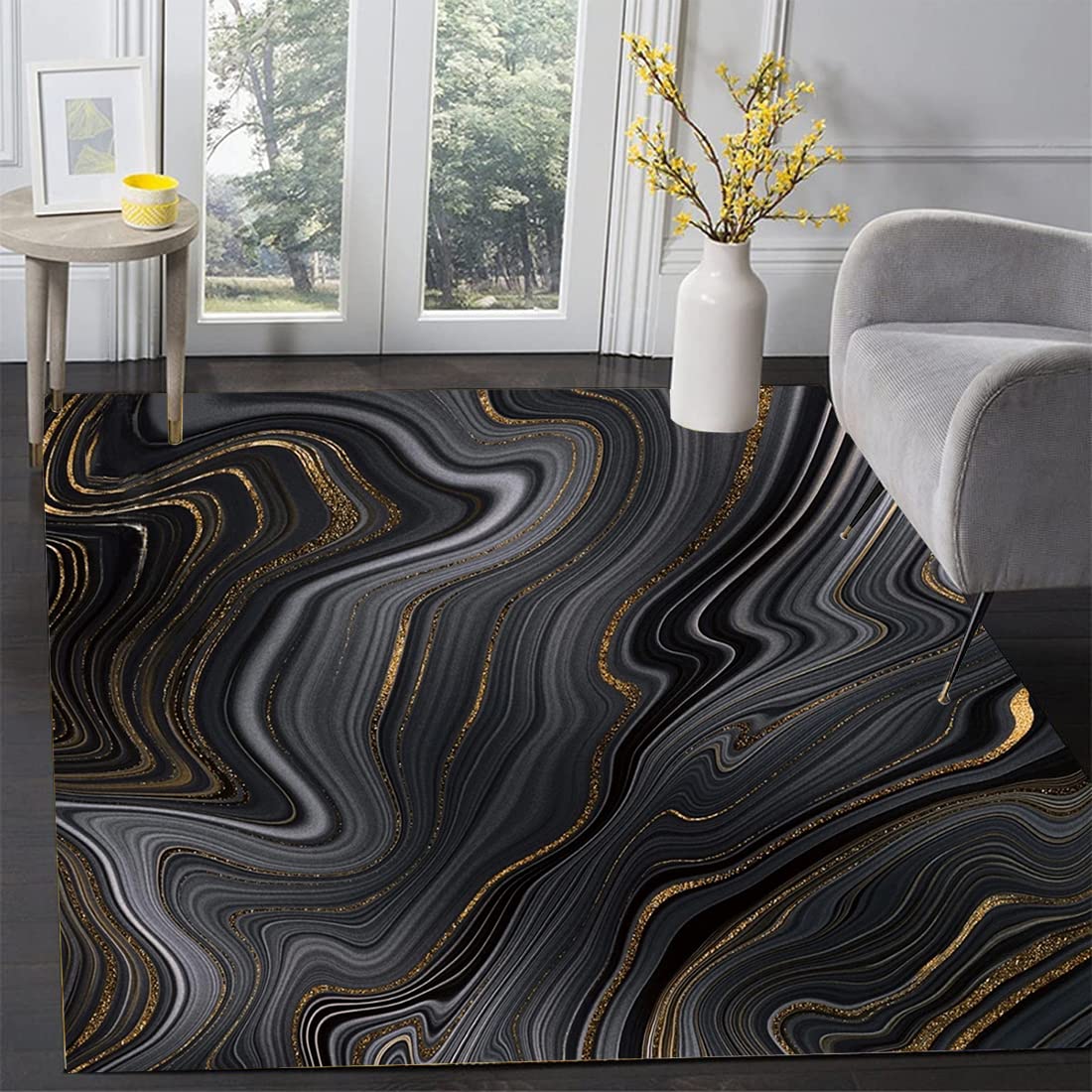 Amazon.com: Mamatong Dark Grey Gold Stripes Geometric Modern Area Rug ...