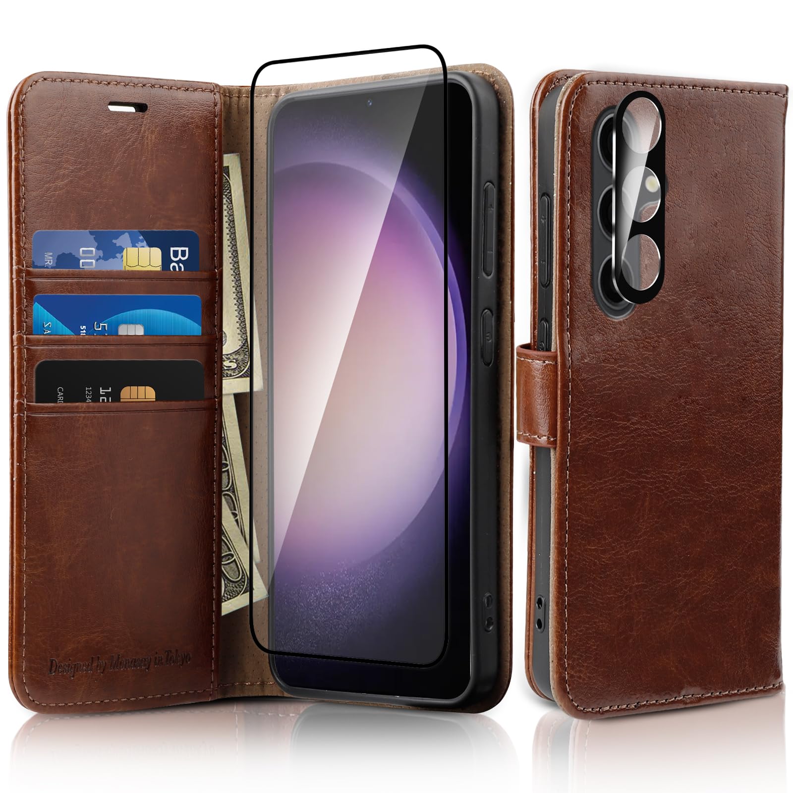 Amazon.com: MONASAY Wallet Case Fit for Samsung Galaxy S24+ Plus 5G, [Lens & Glass Screen ...