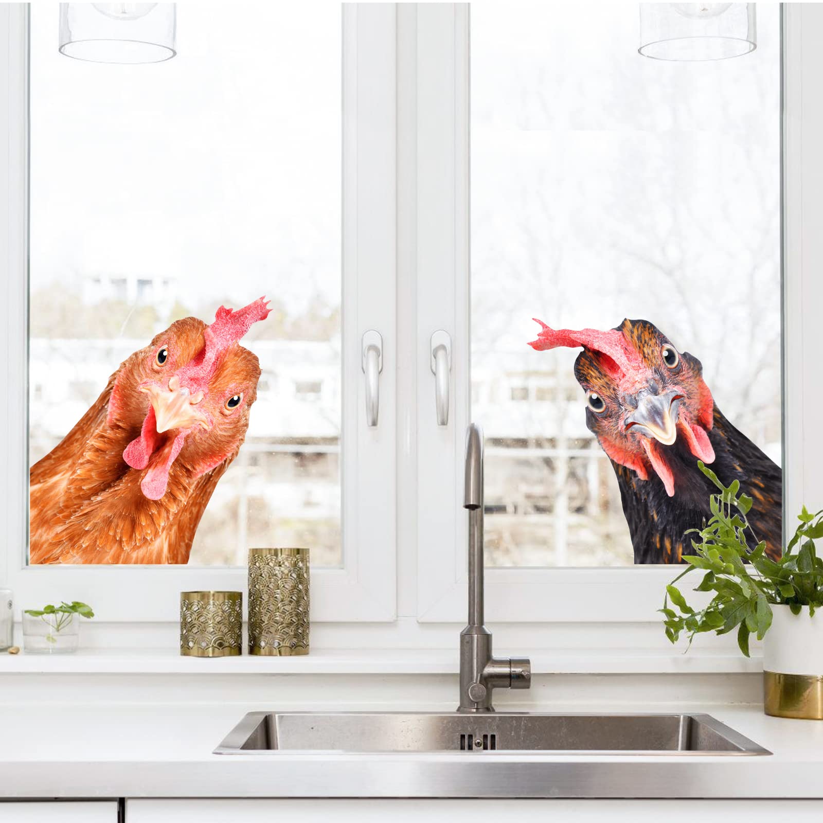 Amazon.com: Funny Chicken Wall Decals Peel and Stick 2 Chicken Heads ...