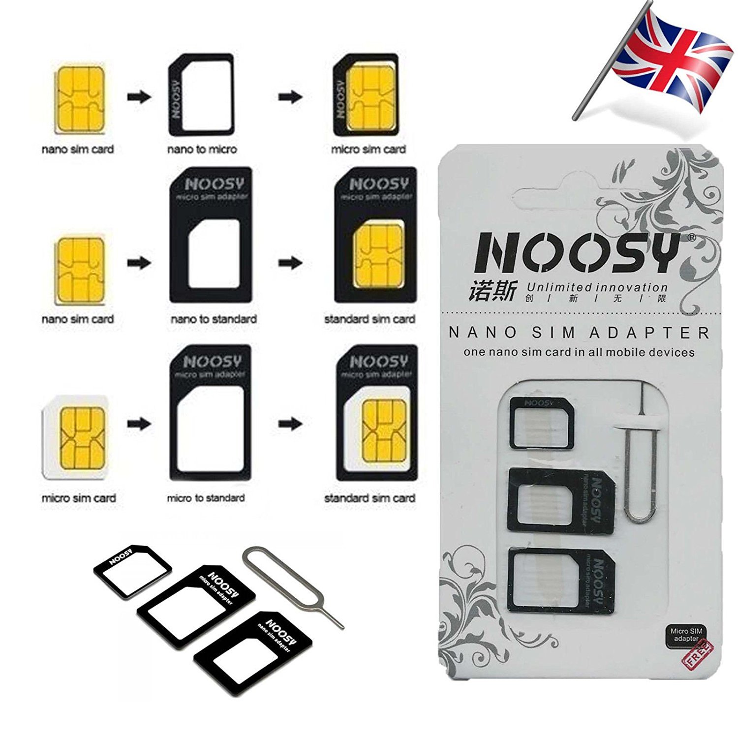 5 X Noosy 4 In 1 Sim Card Adapter Nano | Desertcart Angola