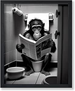 Poster Master Monkey Sitting on Toilet Poster - Monkey Reading a ...