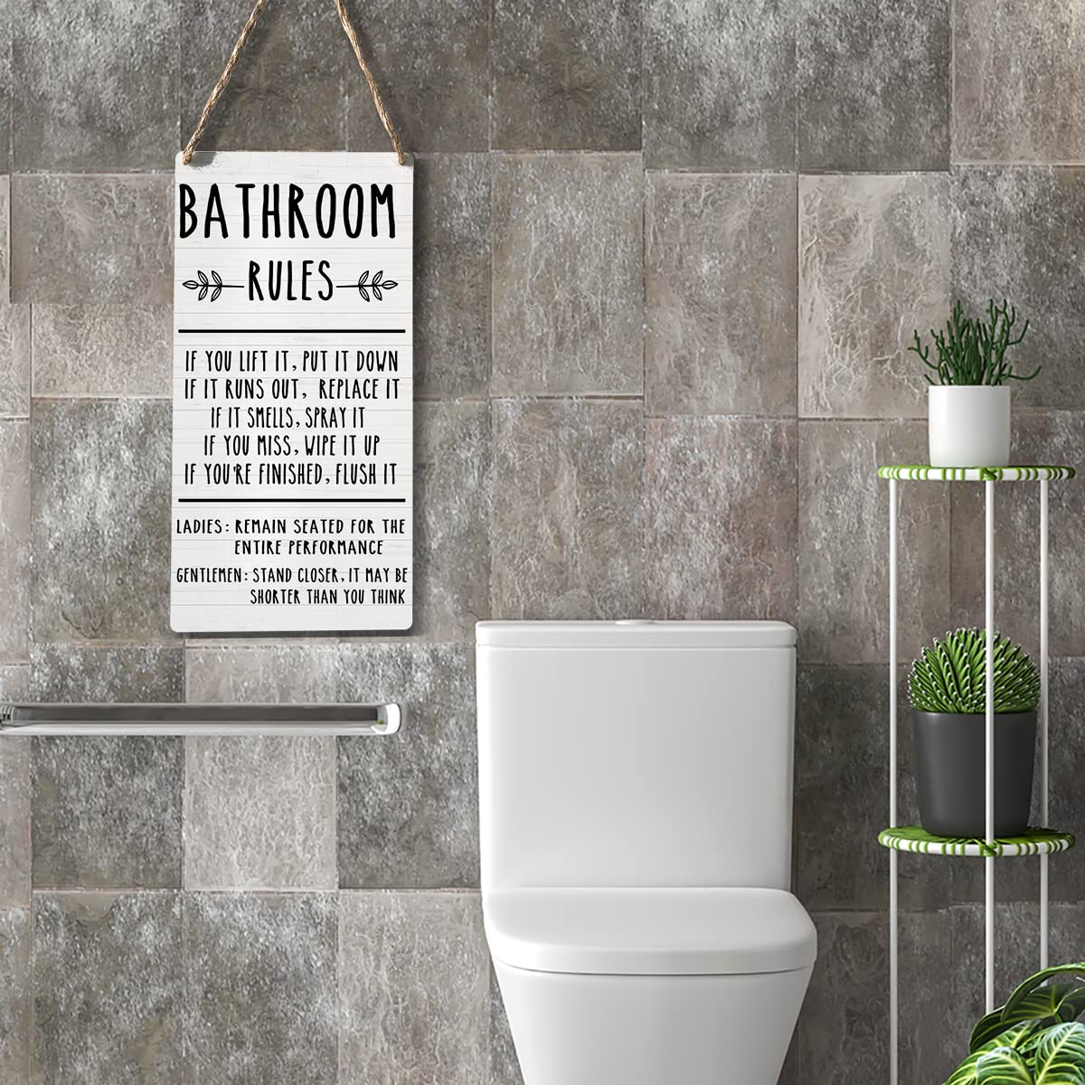 Snapklik.com : HTBIG Rustic Bathroom Rules Wood Sign