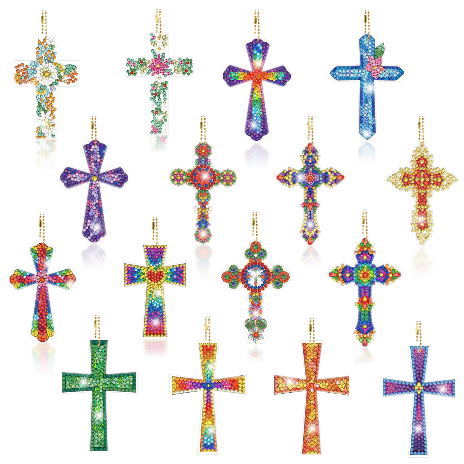 Amazon.com: YUE ZHE 16 PCS Cross Diamond Painting Keychains Kits ...