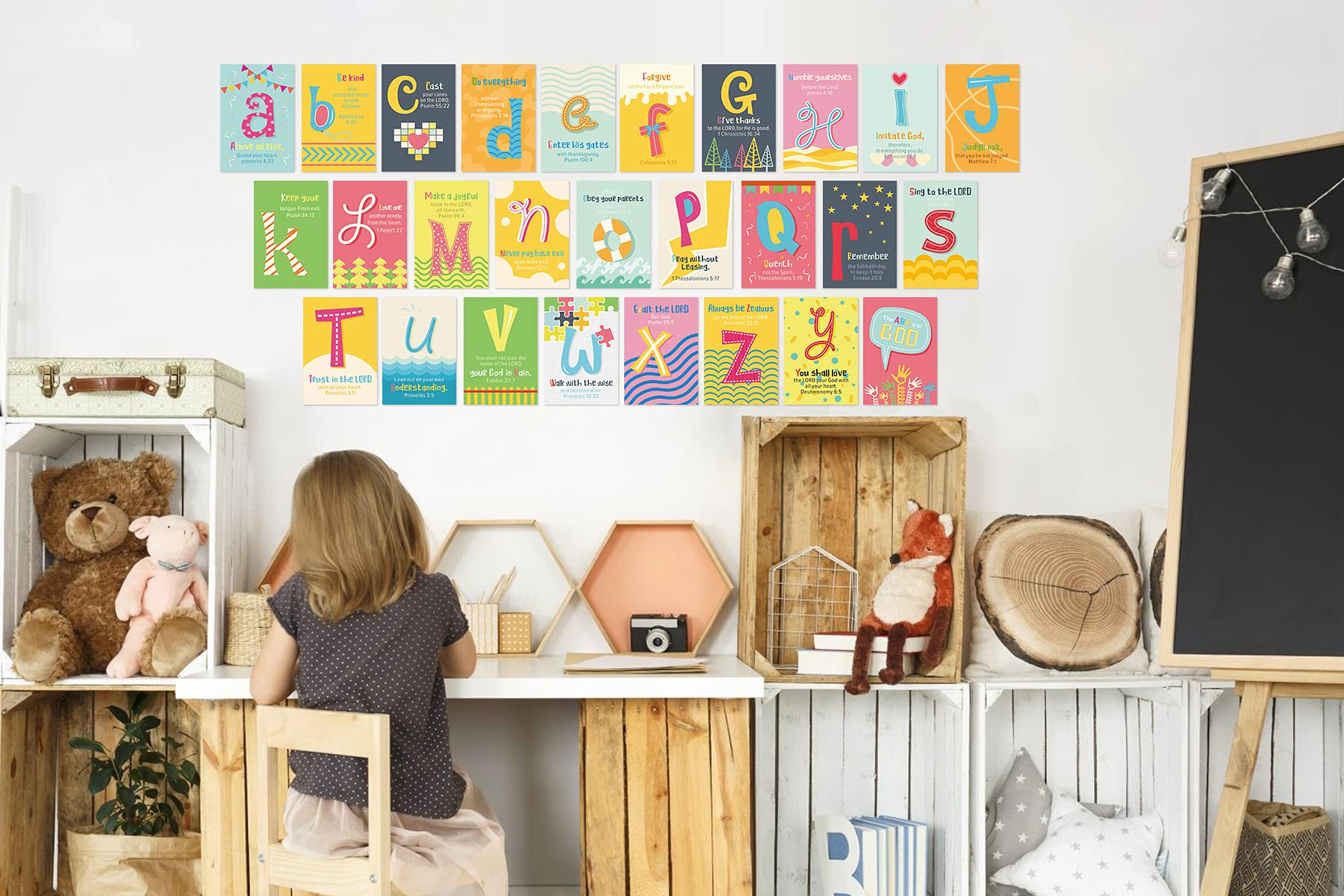 LHIUEM Abc's of God Scripture Wall Collage Kit, Bible Verse Wall Art ...