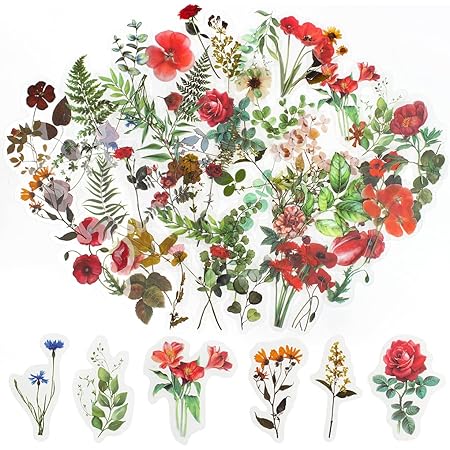 80 Pcs Flower Stickers, Self-Adhesive Floral Style Paper Stickers for ...