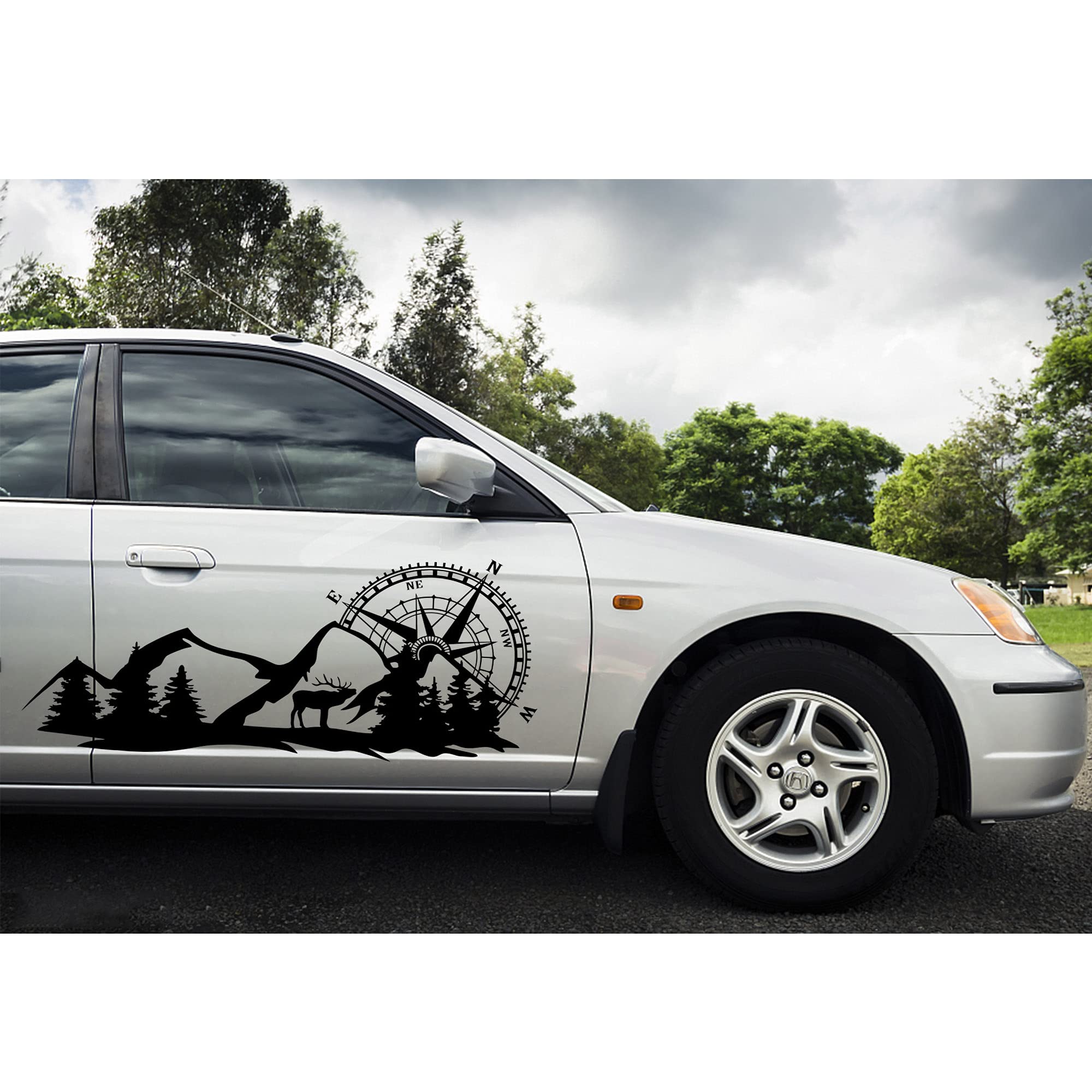 Fochutech Cool Car Stickers for Men, Compass Mountain Big Car Decals ...