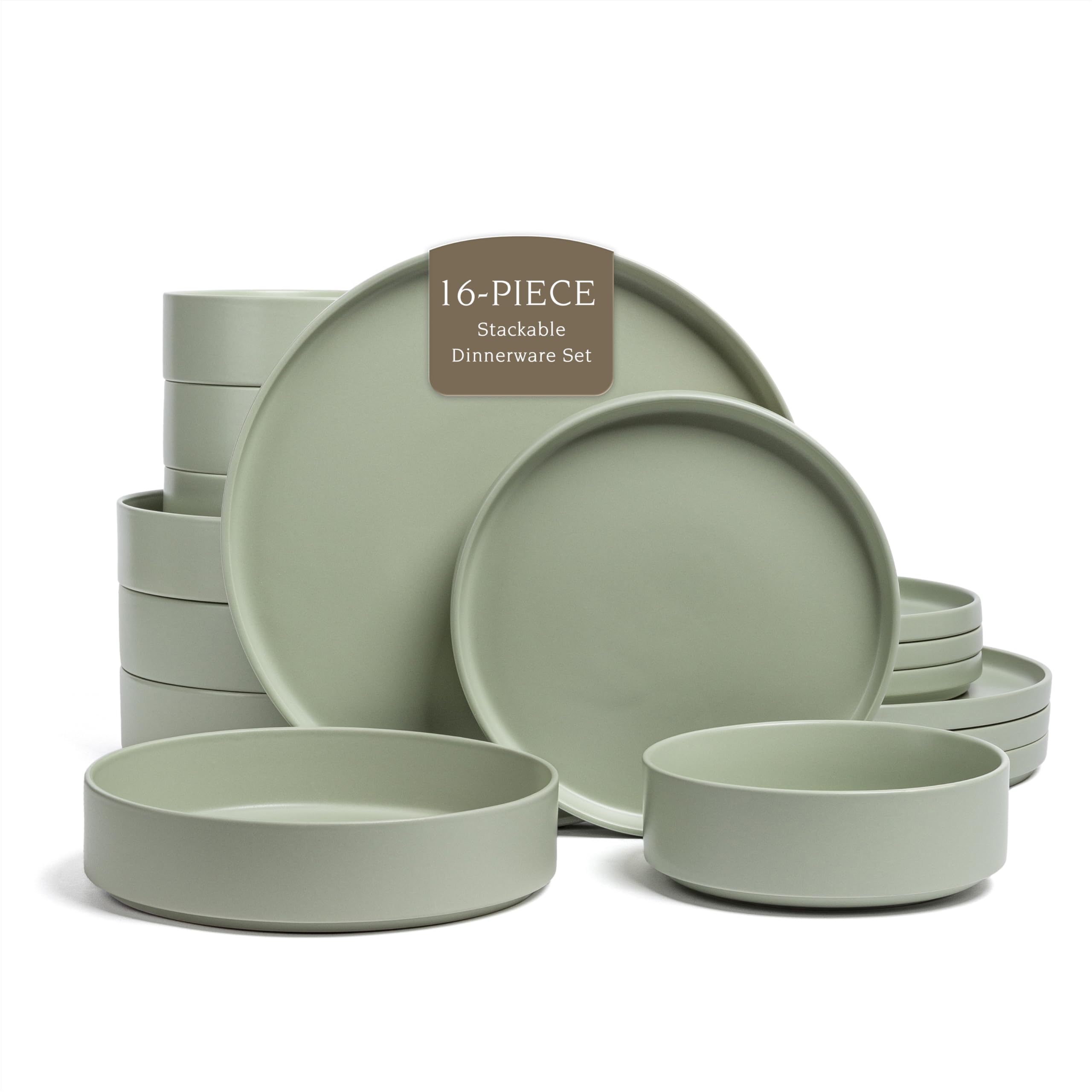 Amazon.com | over&back 16-Piece Stackable Dinnerware Dish Set ...