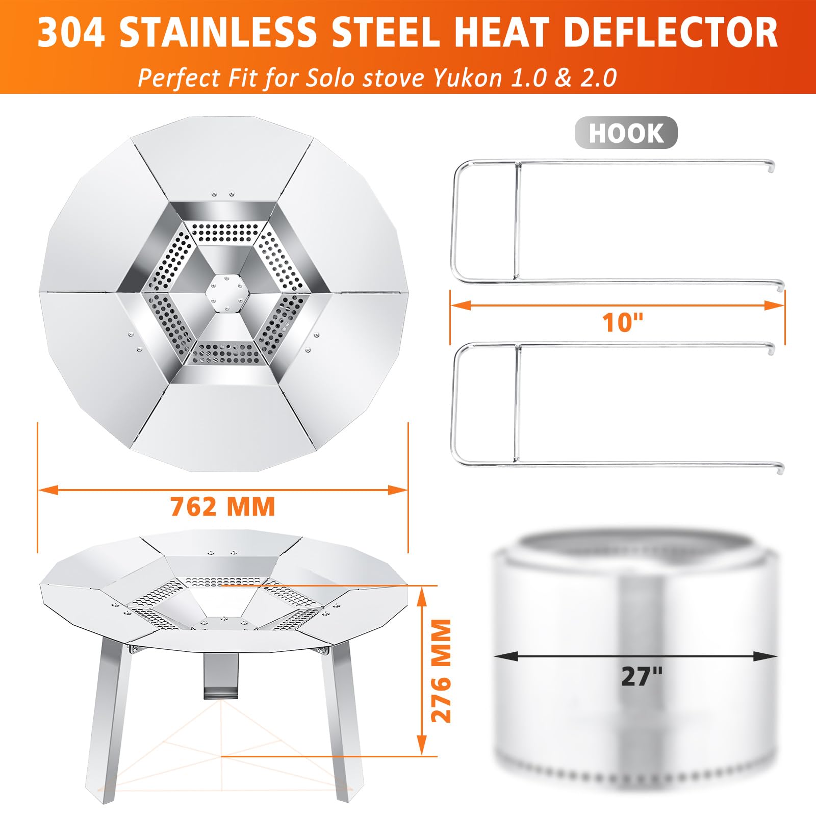 Hisencn Heat Deflector for Solo Stove Yukon Fire Pit, with 3 Legs and ...