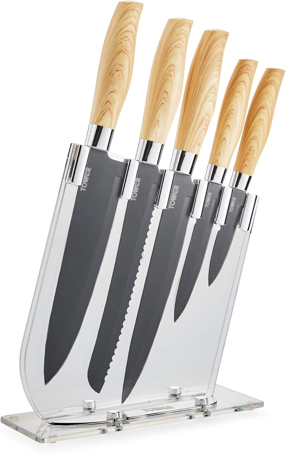 Tower T851012G Scandi 5 Piece Kitchen Knife Set and Block, Grey ...