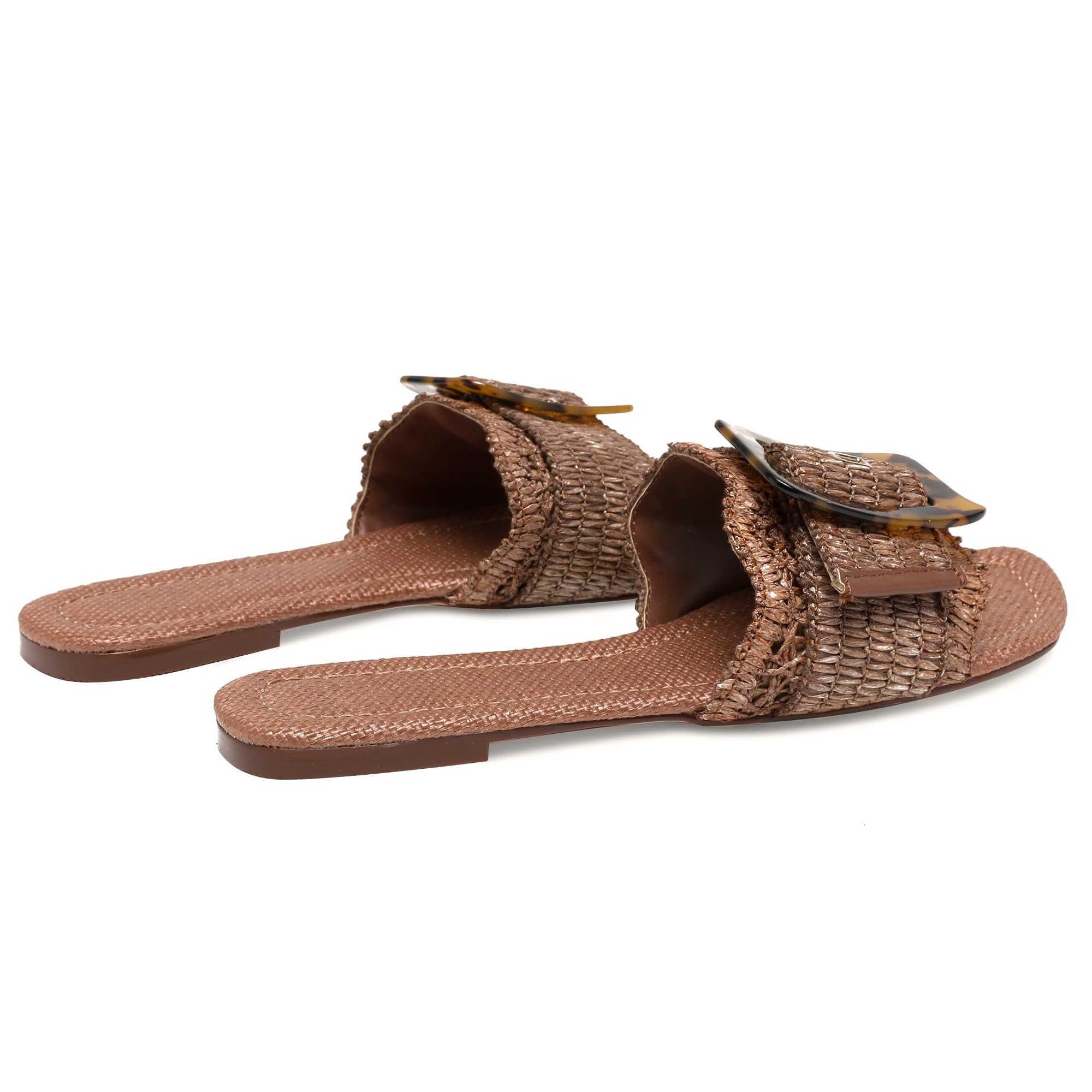Snapklik.com : Raffia Flat Sandals For Women Woven Rattan Buckle Slide ...