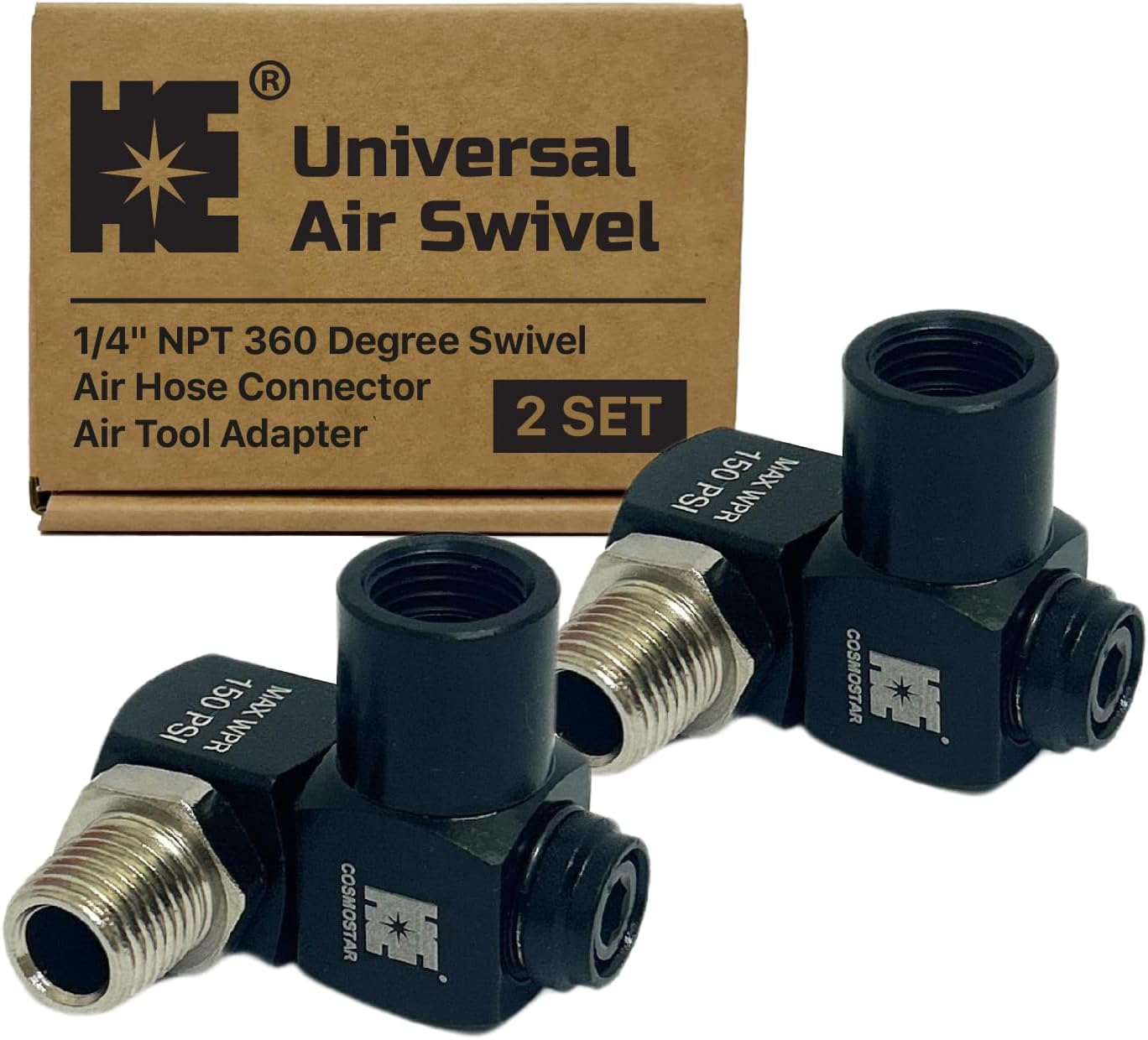 Cosmostar Universal 1/4" NPT 360 Degree Swivel Air Hose Connector Industrial Swivel Air Fittings ...