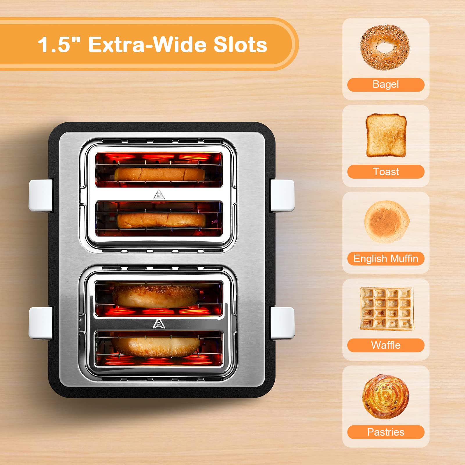 Mecity 4 Slice Toaster, Stainless Steel 4 Slot Toaster With Countdown ...