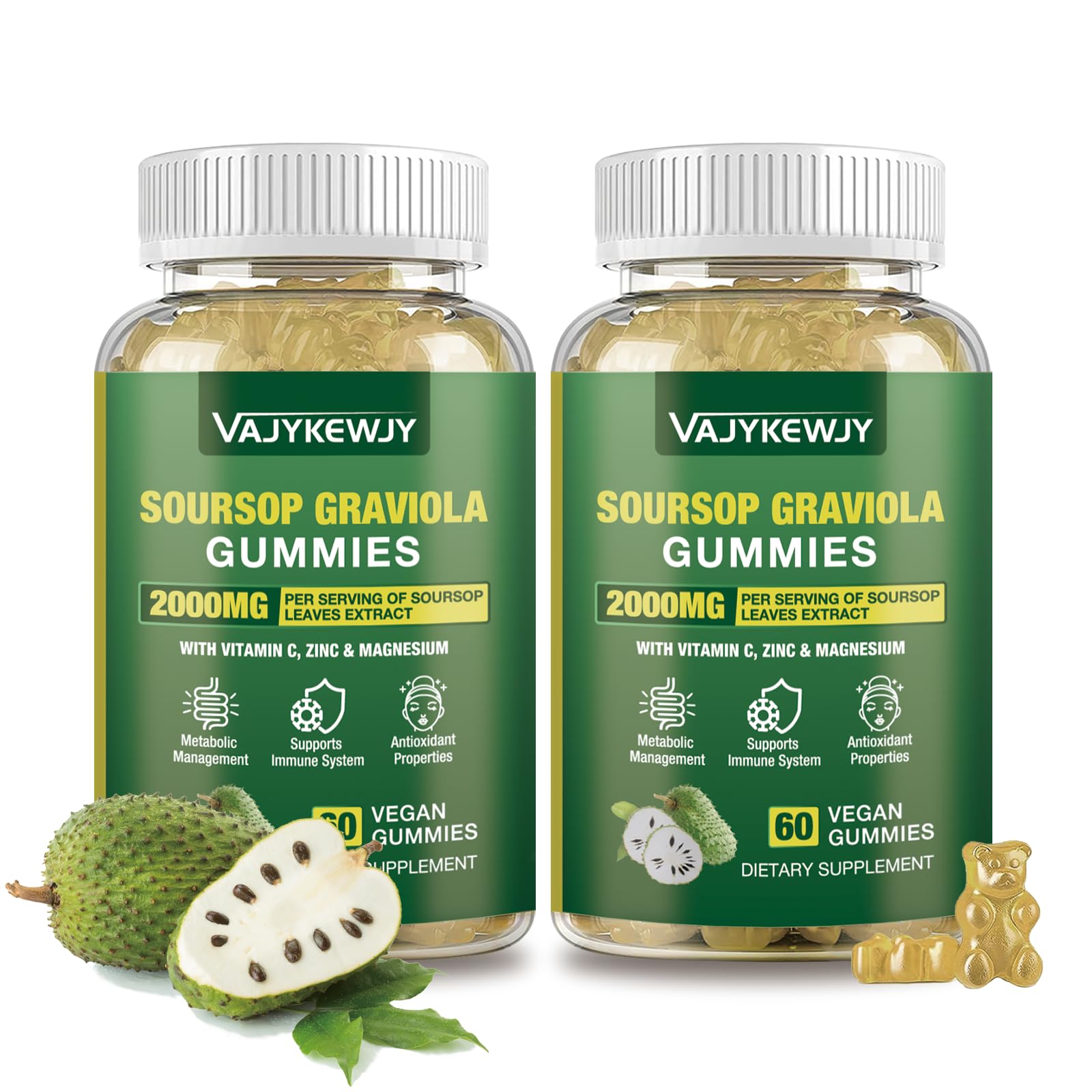 Amazon.com: VAJYKEWJY 2 Pack Soursop Graviola Gummies - 2000mg Extra ...