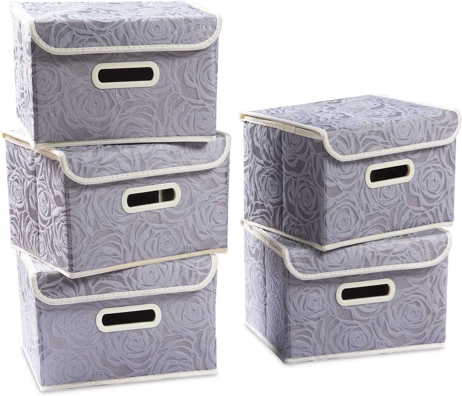 Amazon.com: PRANDOM Stackable Storage Boxes with Lids [5-Pack] Fabric ...