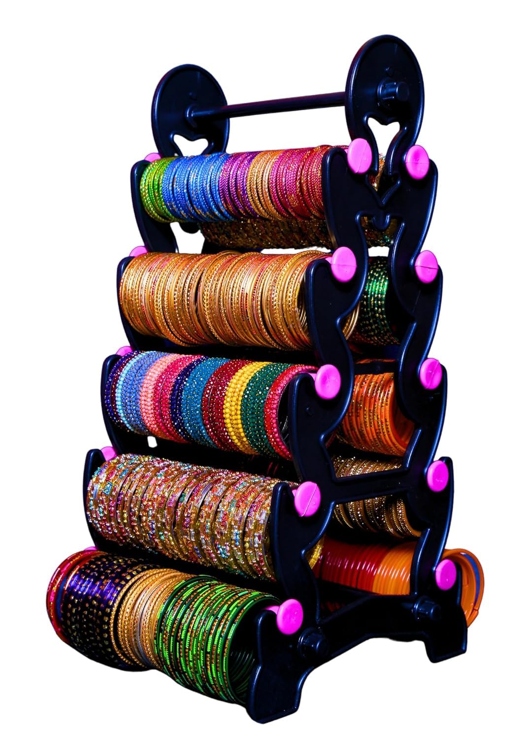 BEUWFEL 5 step Plastic Bangle Stand 10 Rods (Black with Pink) | Bangle ...