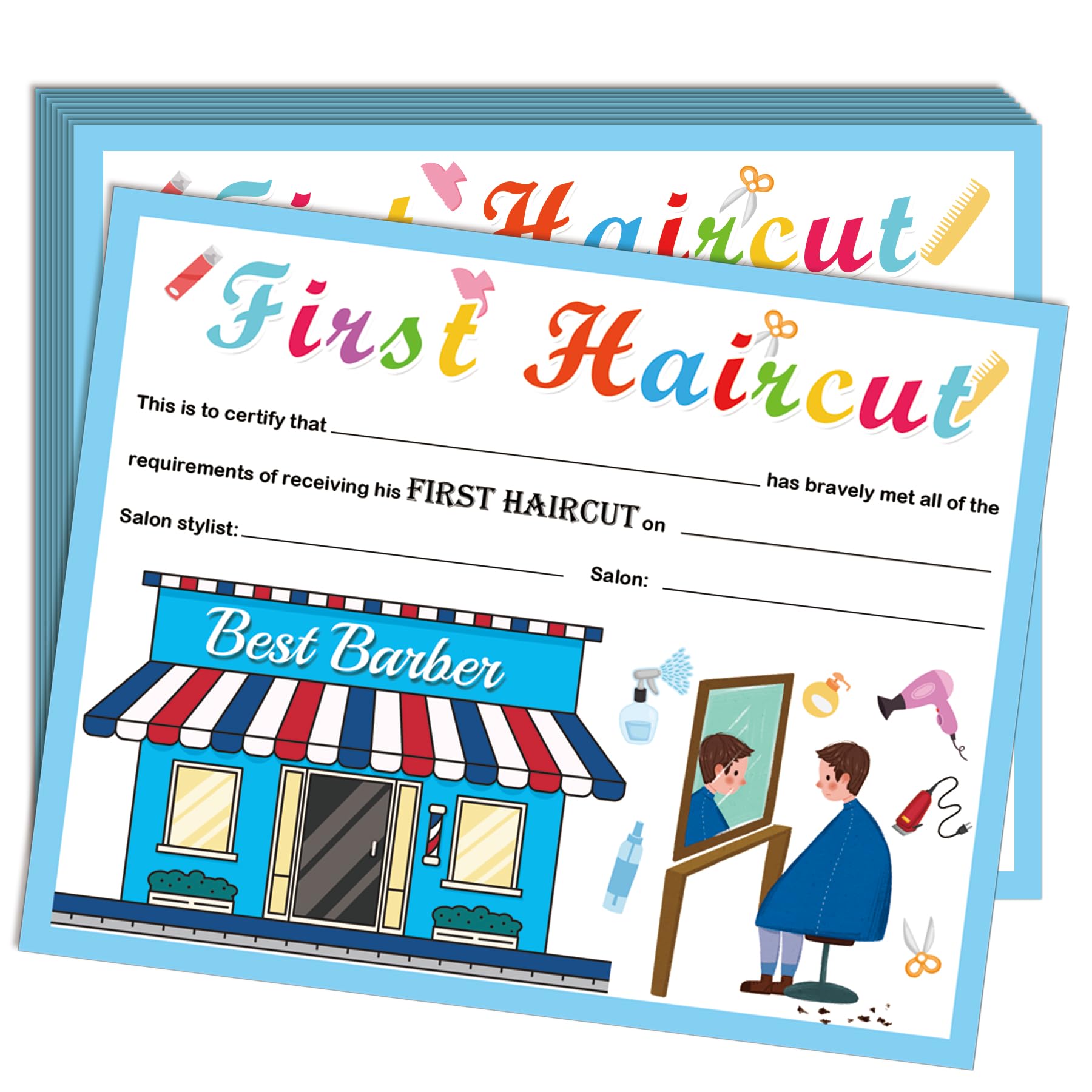 Amazon.com : 25Pcs My First Haircut Certificate 8 x 10inch Best Barber ...