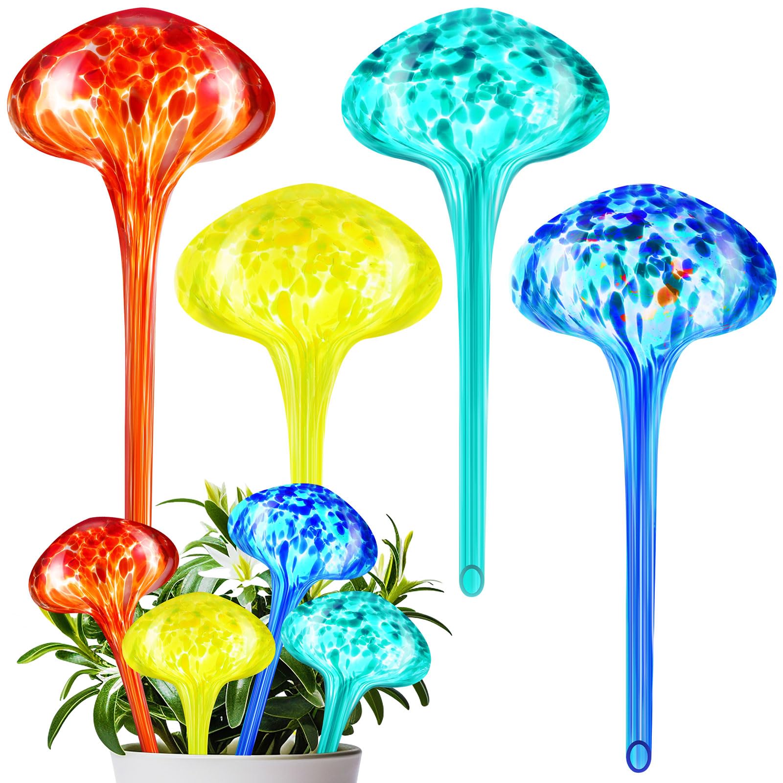 Amazon.com: Tanlade 4 Pcs Large Mushroom Colorful Glass Self Watering Globes, Multicolored Glass ...