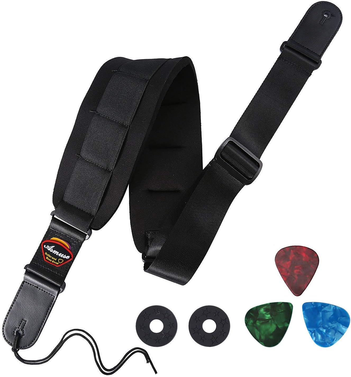 Amazon.com: Bass Strap Padded Guitar Strap with Leather Ends and 3.7 ...