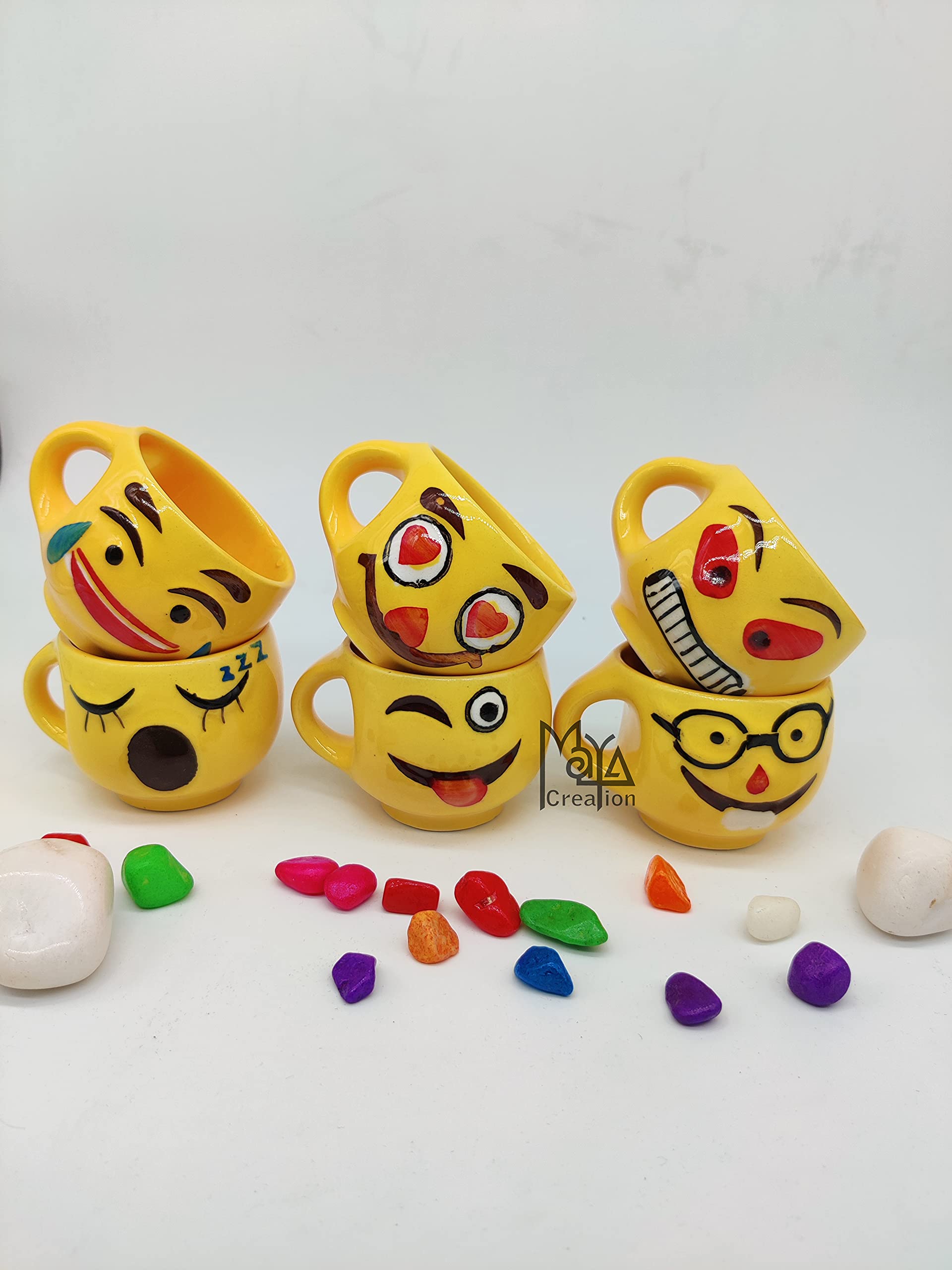 Buy MAYA CREATION® Yellow 3D Printed Different Smiley/Emoji Face Tea ...