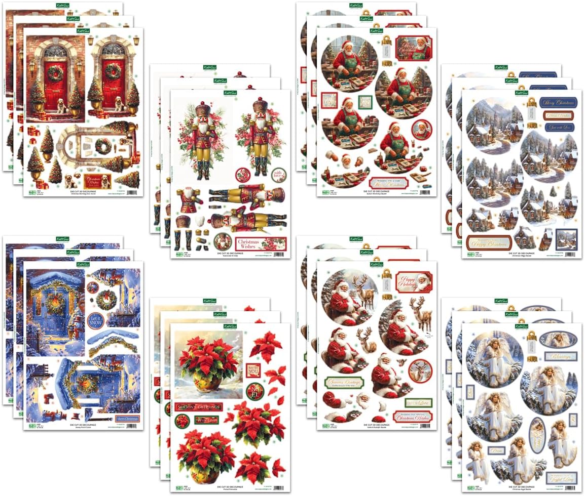 Amazon.com: Katy Sue Joyful Christmas 3D Die-Cut Decoupage Pack. 24 Pre ...