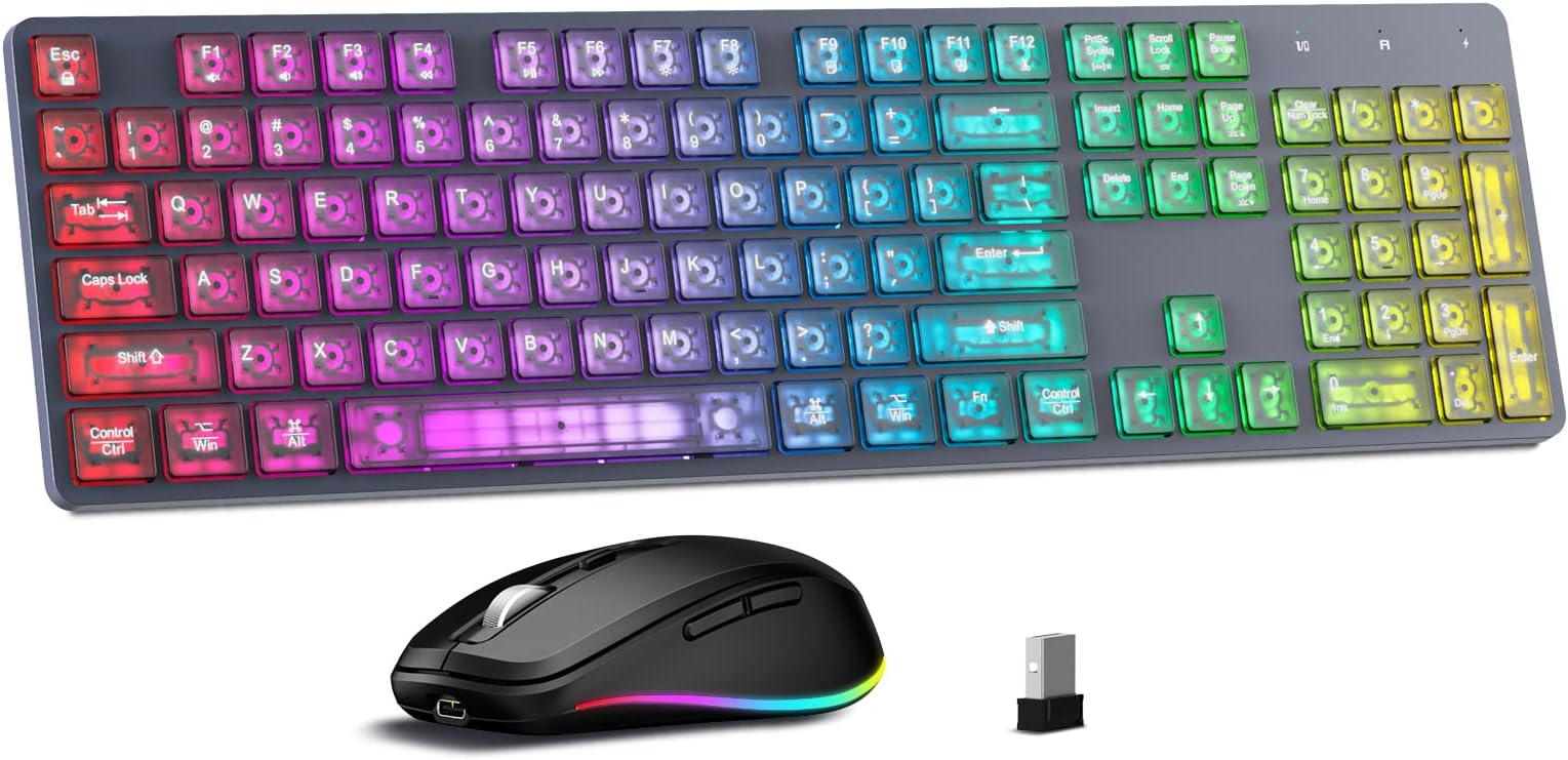 Amazon.com: 2 Pack Wireless Keyboard and Mouse with 7 Color Backlits ...
